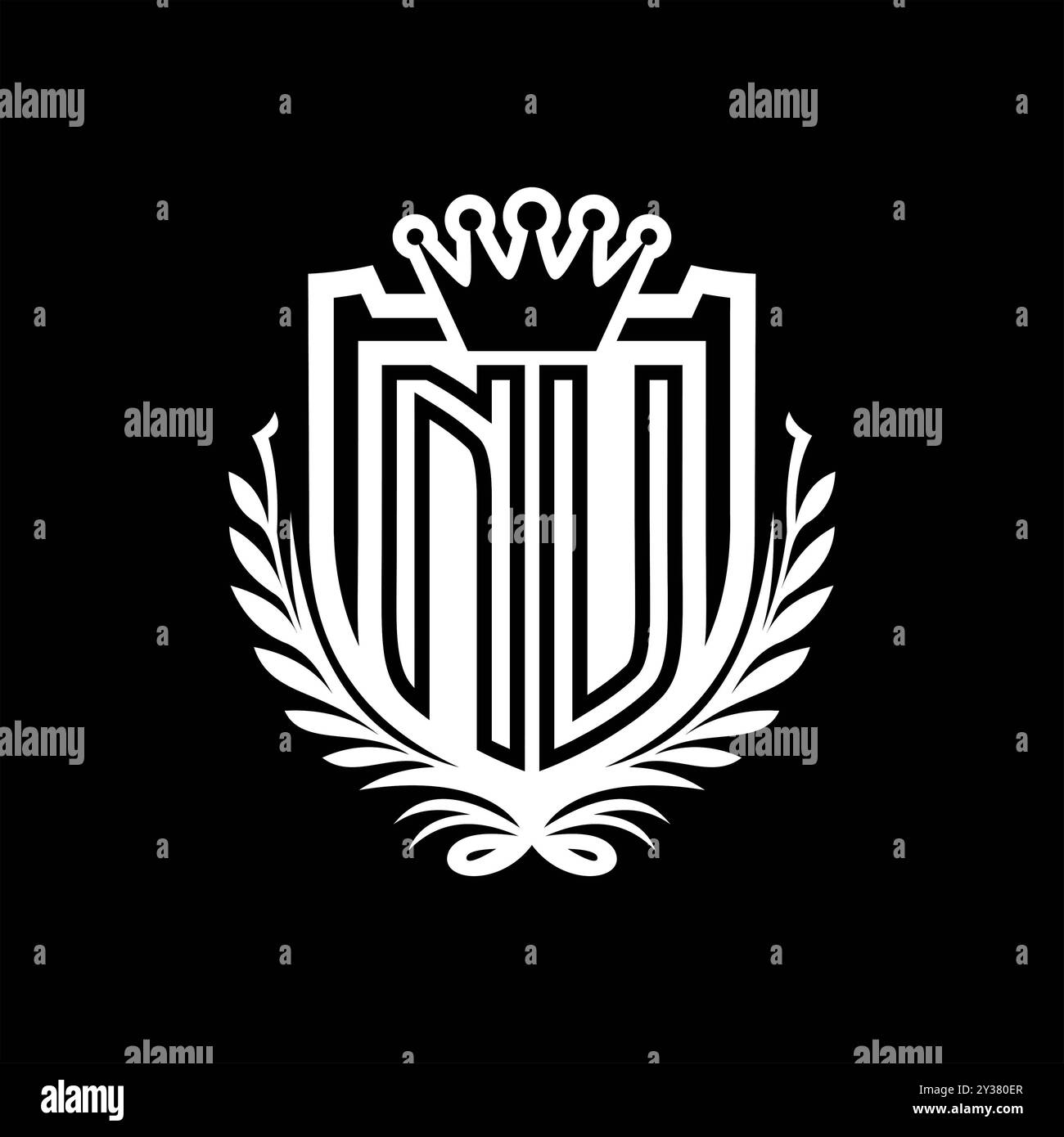 NU Letter logo heraldic shield shape with crown, vintage shield on ...