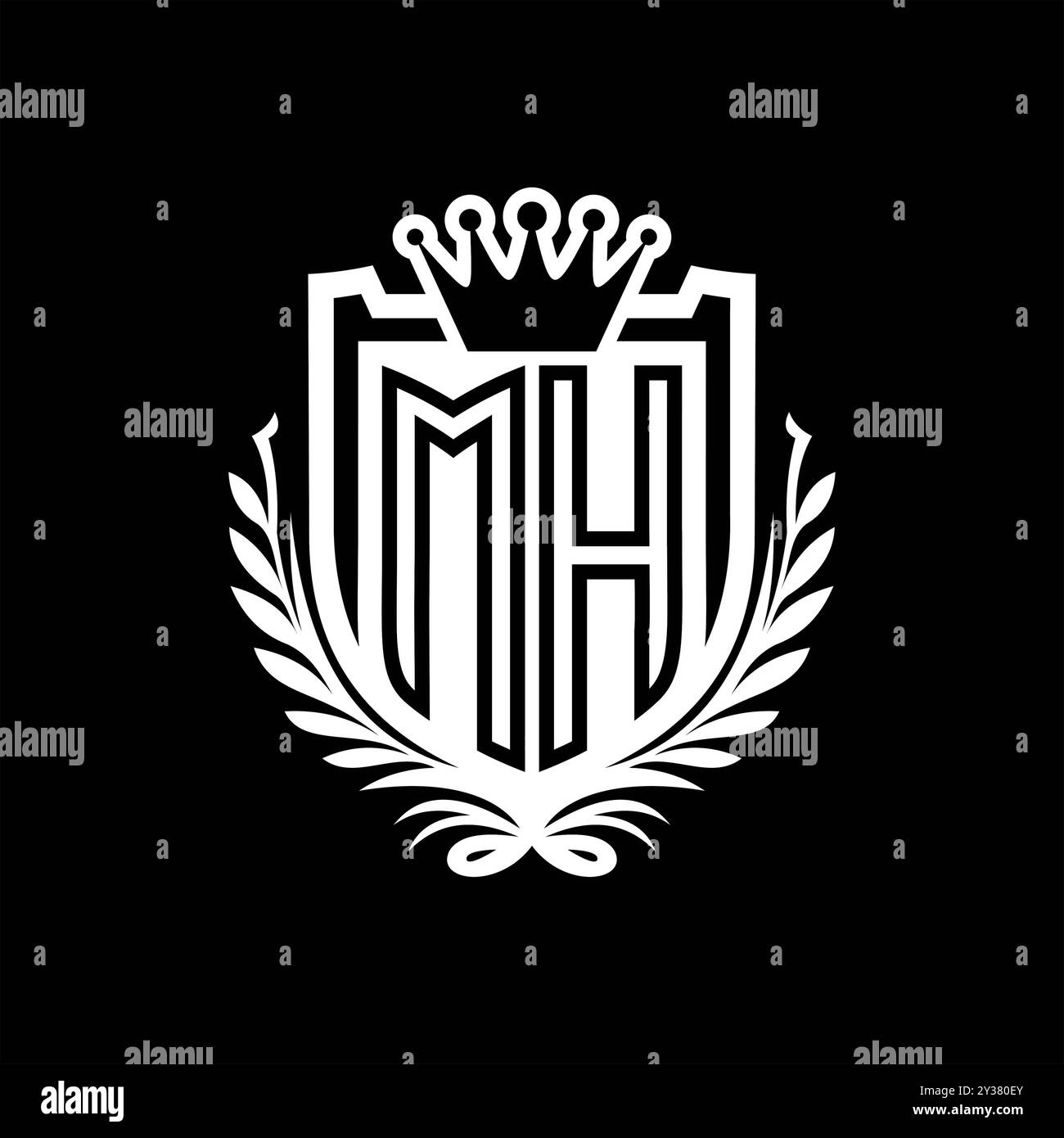 MH Letter logo heraldic shield shape with crown, vintage shield on ...