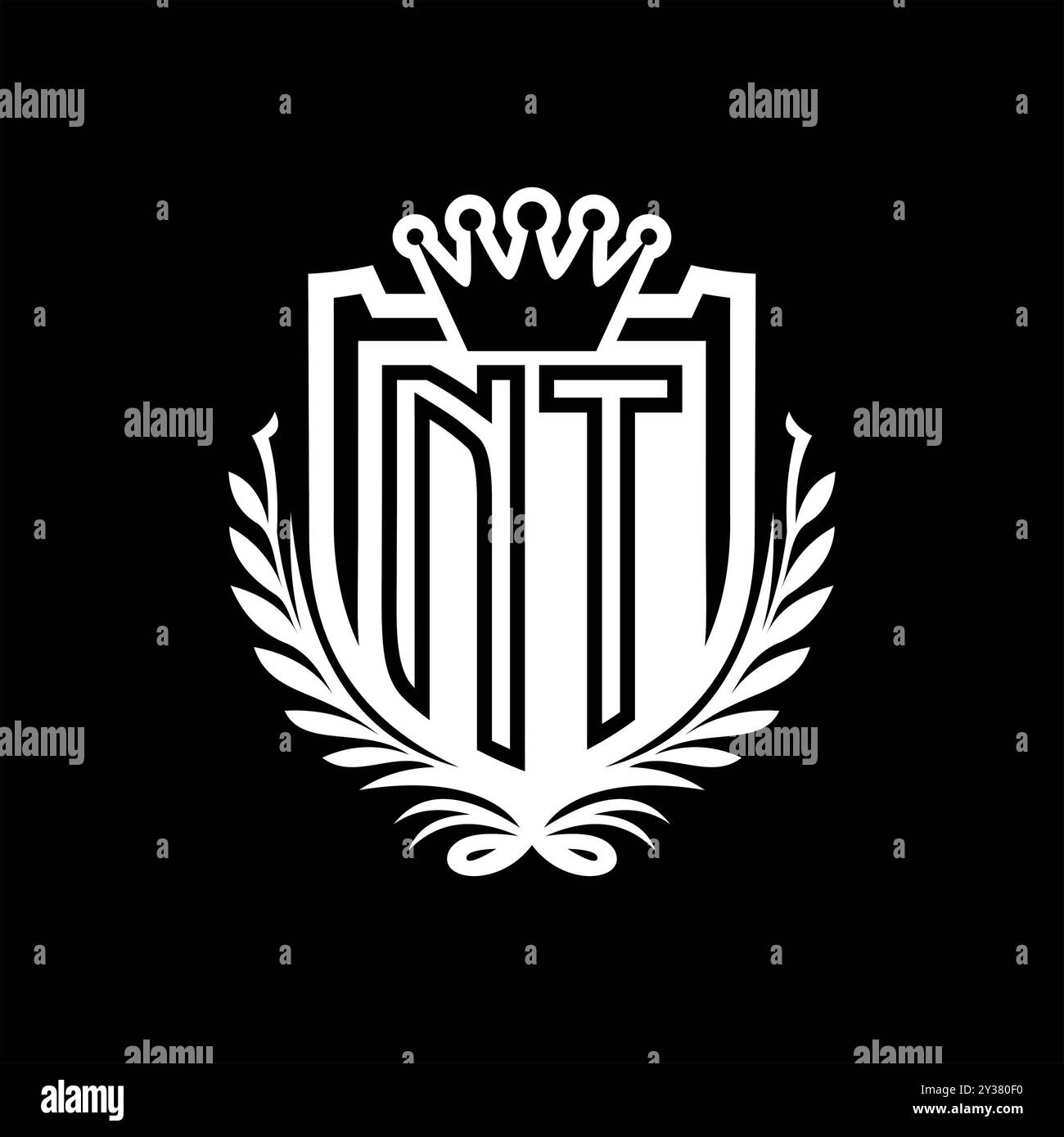 NT Letter logo heraldic shield shape with crown, vintage shield on ...