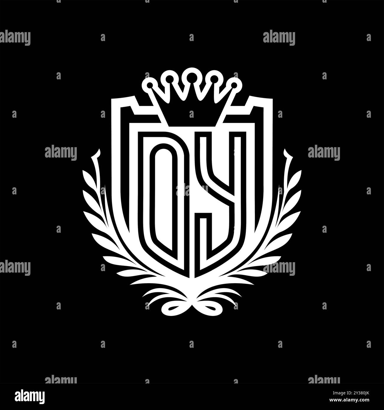 OY Letter logo heraldic shield shape with crown, vintage shield on ...