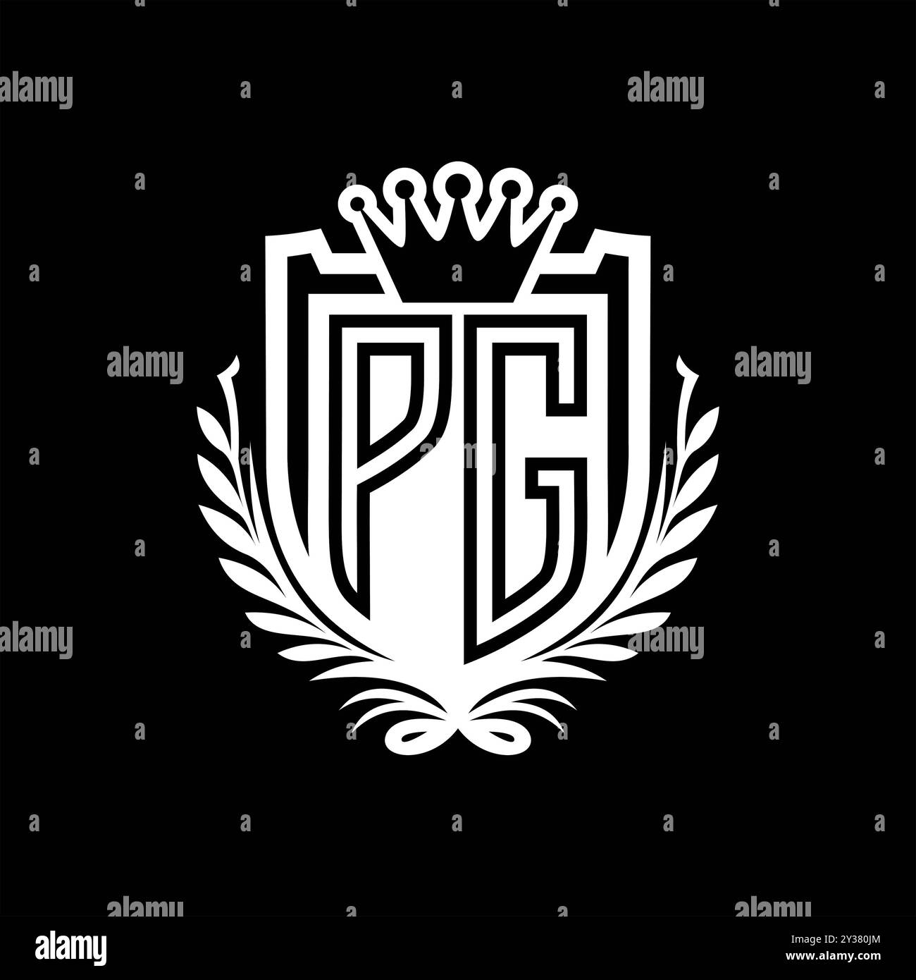 PG Letter logo heraldic shield shape with crown, vintage shield on ...
