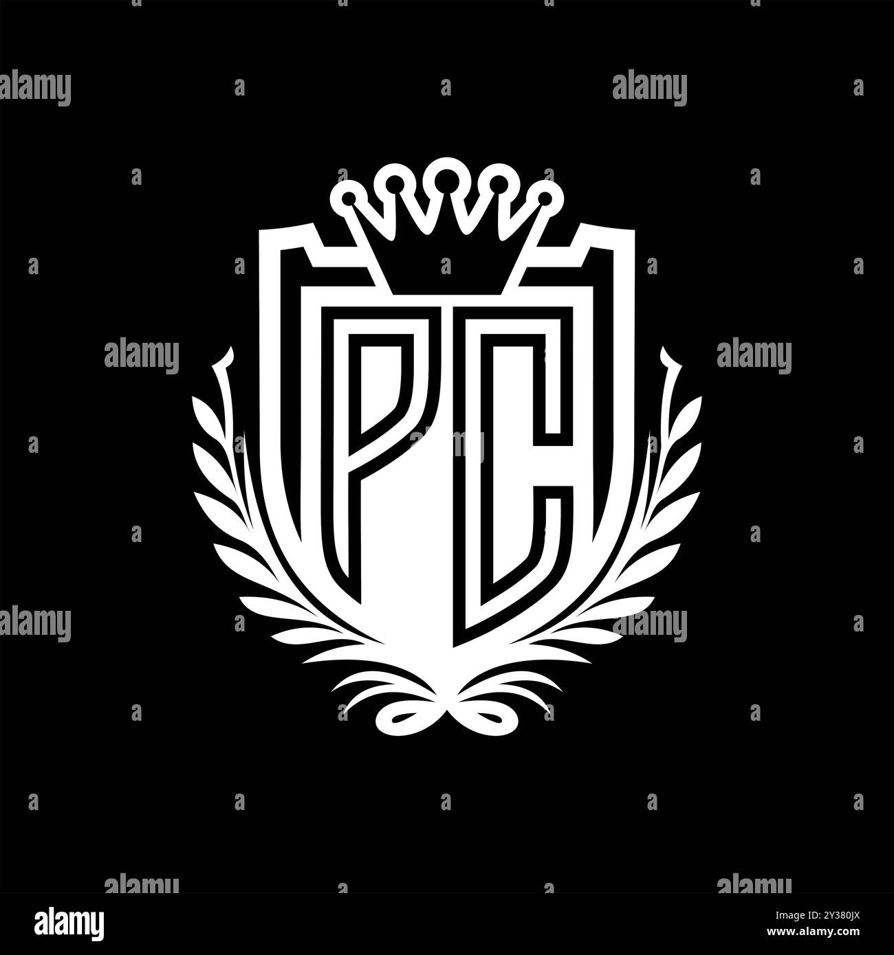 PC Letter logo heraldic shield shape with crown, vintage shield on ...
