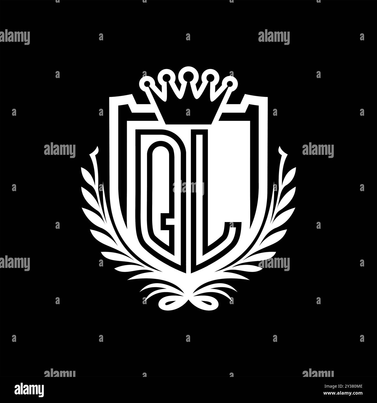 QL Letter logo heraldic shield shape with crown, vintage shield on ...
