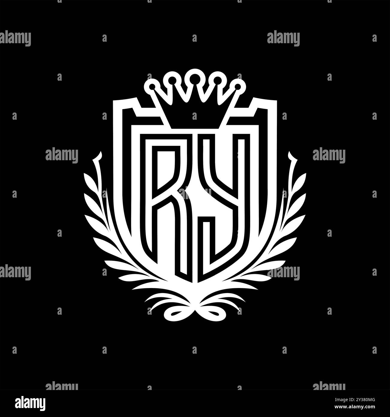 RY Letter logo heraldic shield shape with crown, vintage shield on ...