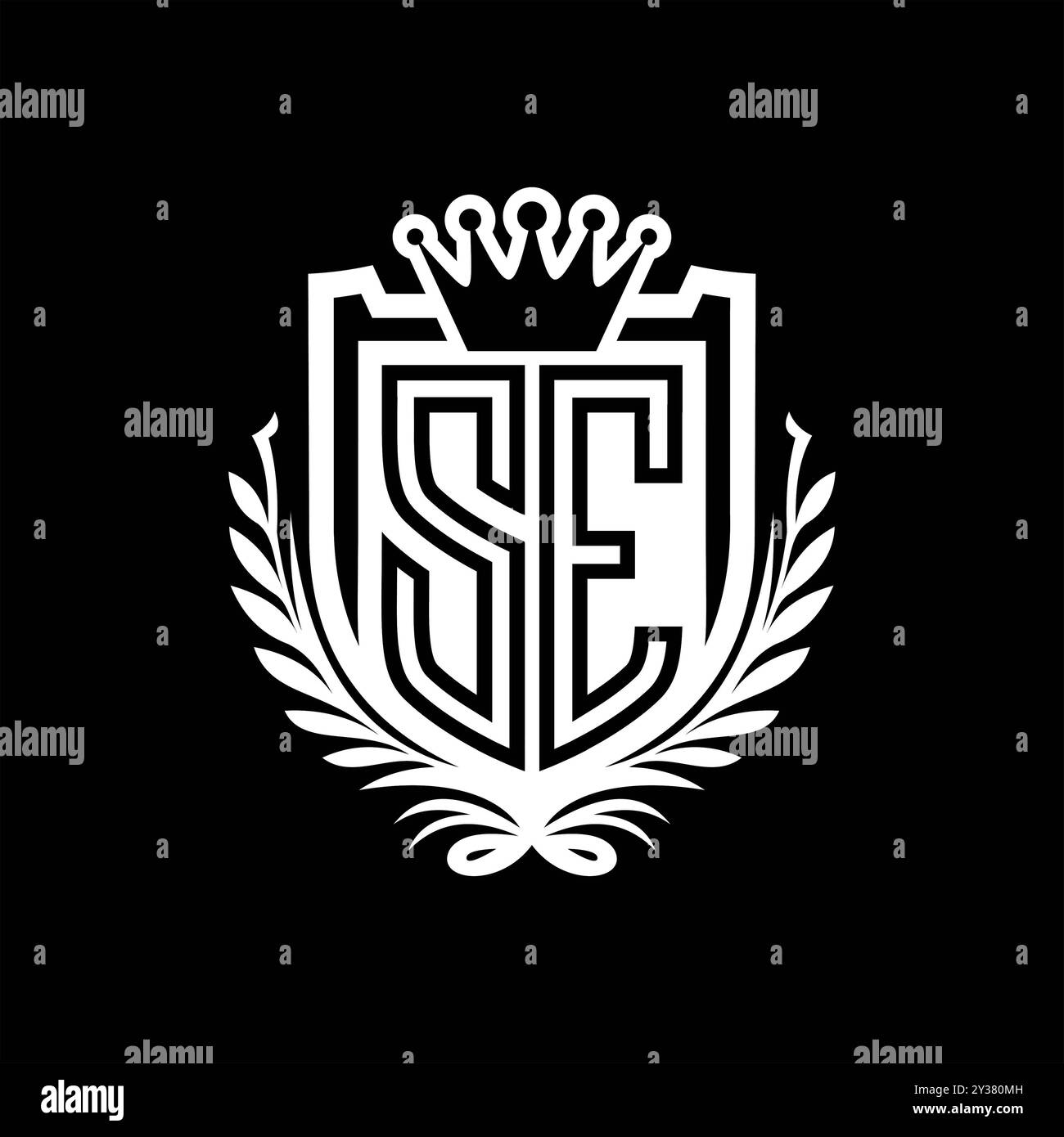 SE Letter logo heraldic shield shape with crown, vintage shield on ...