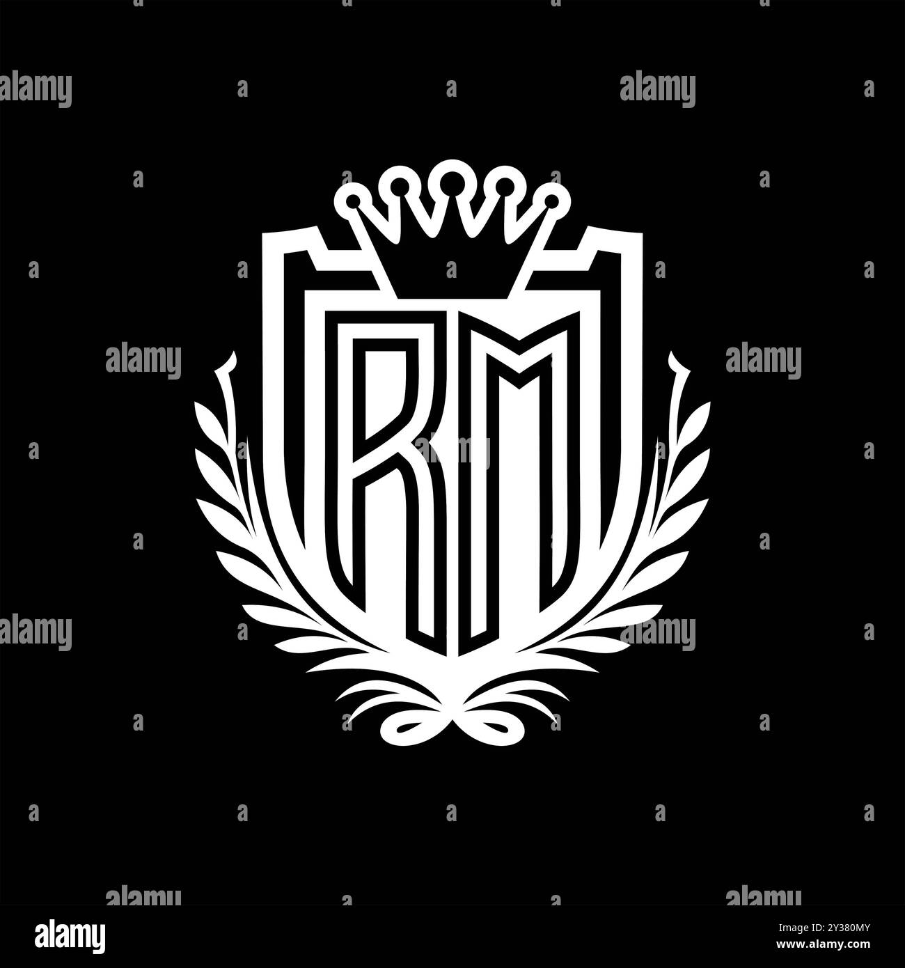 RM Letter logo heraldic shield shape with crown, vintage shield on ...