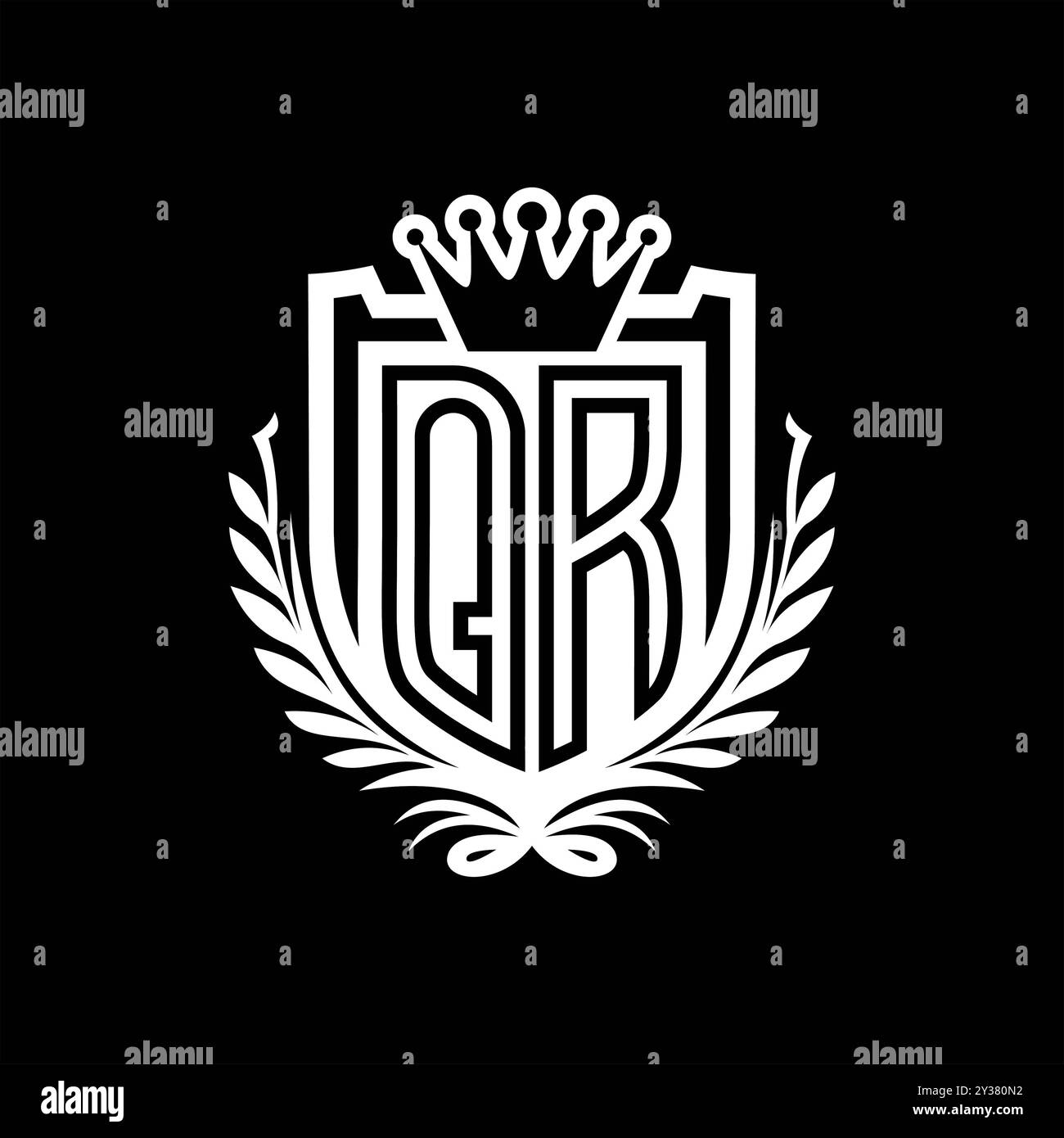 QR Letter logo heraldic shield shape with crown, vintage shield on ...