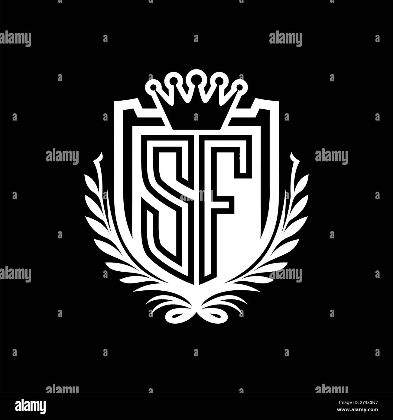 SF Letter logo heraldic shield shape with crown, vintage shield on ...