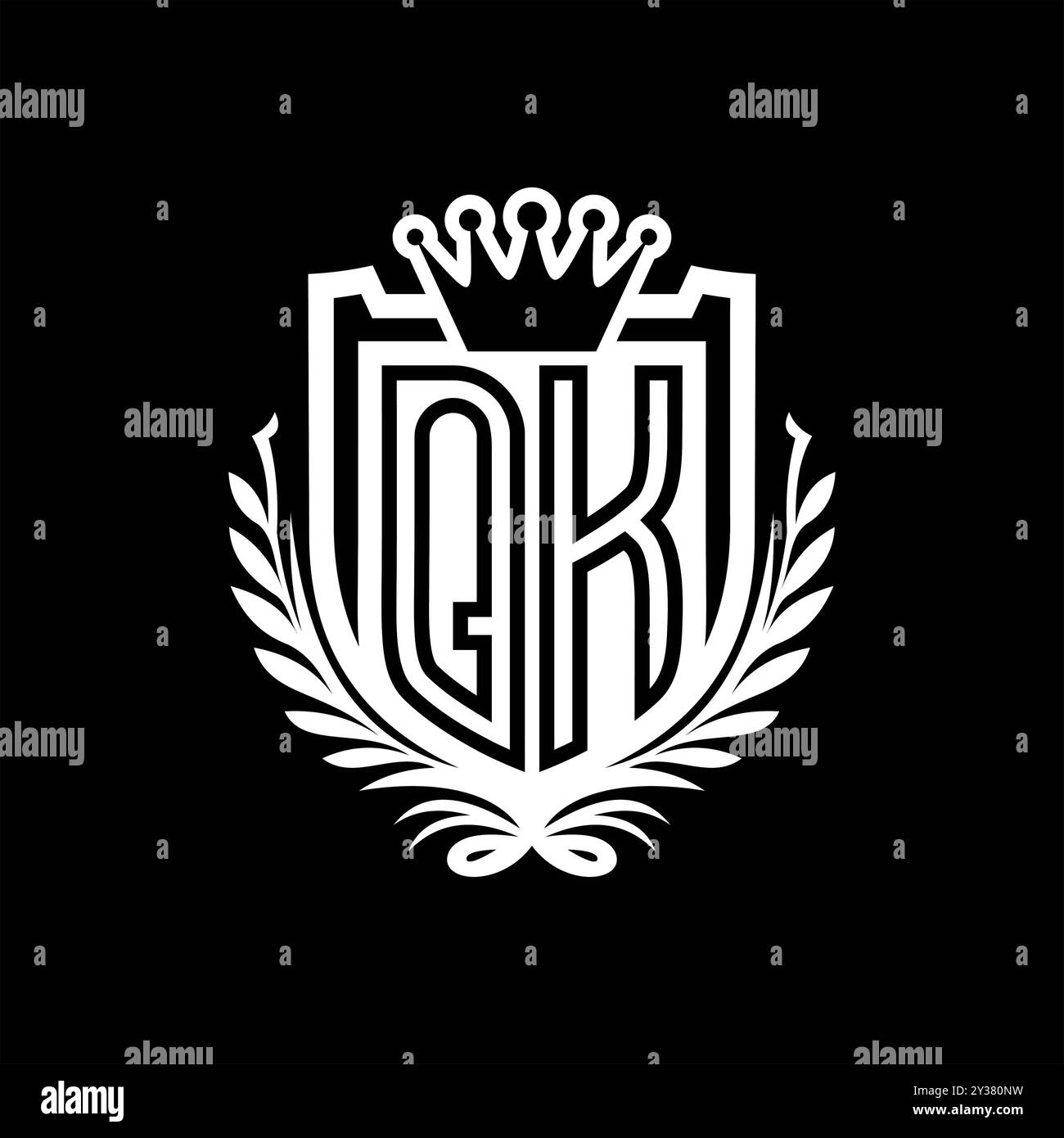 QK Letter logo heraldic shield shape with crown, vintage shield on ...