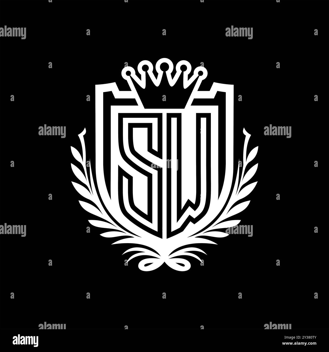 SW Letter logo heraldic shield shape with crown, vintage shield on ...
