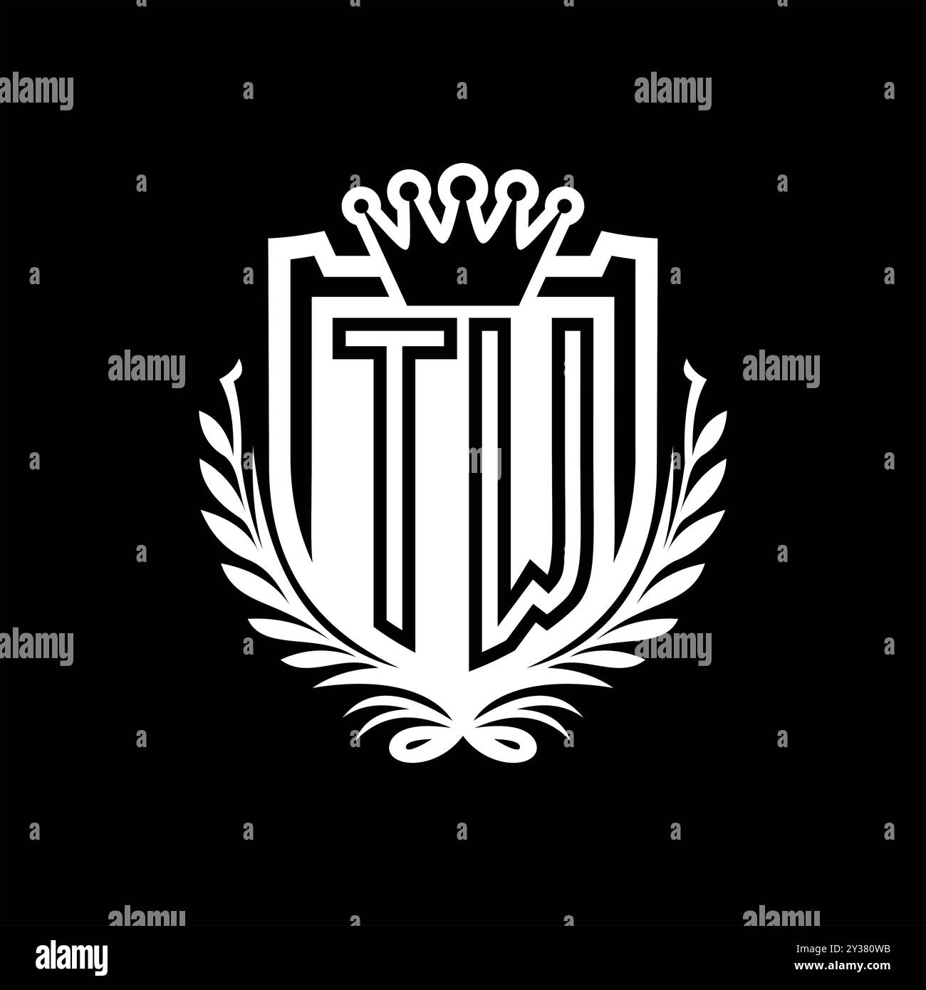 TW Letter logo heraldic shield shape with crown, vintage shield on ...