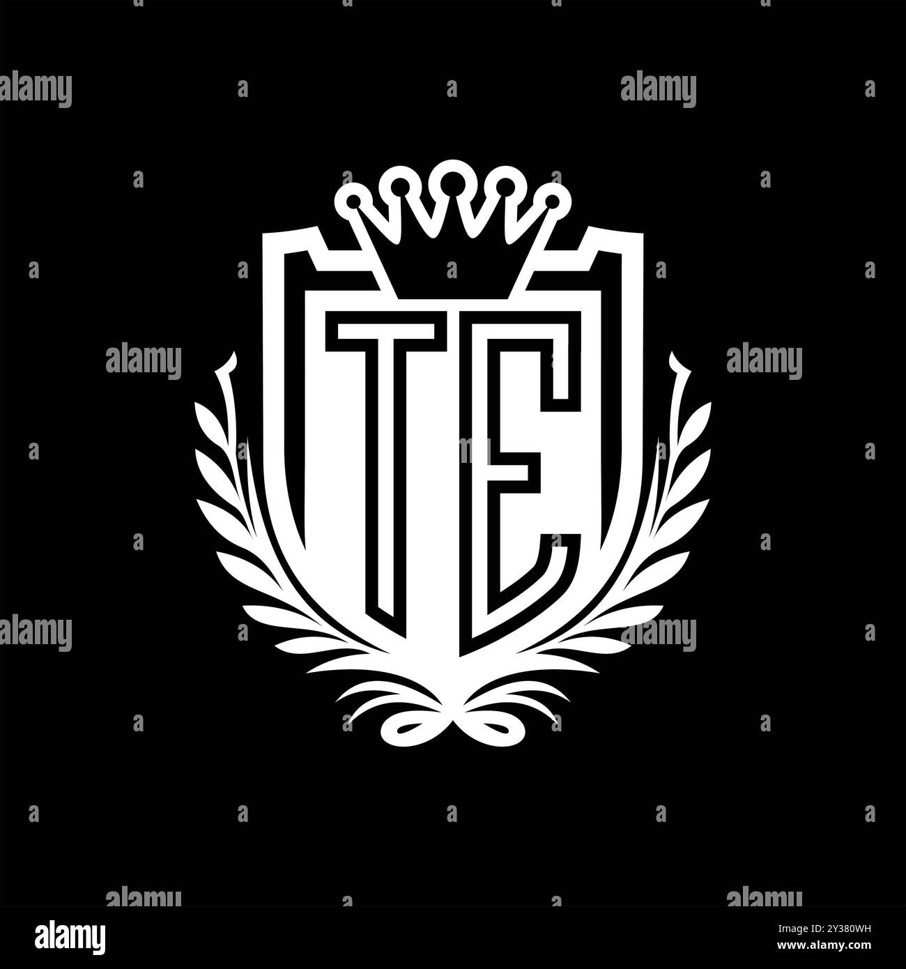 TE Letter logo heraldic shield shape with crown, vintage shield on ...