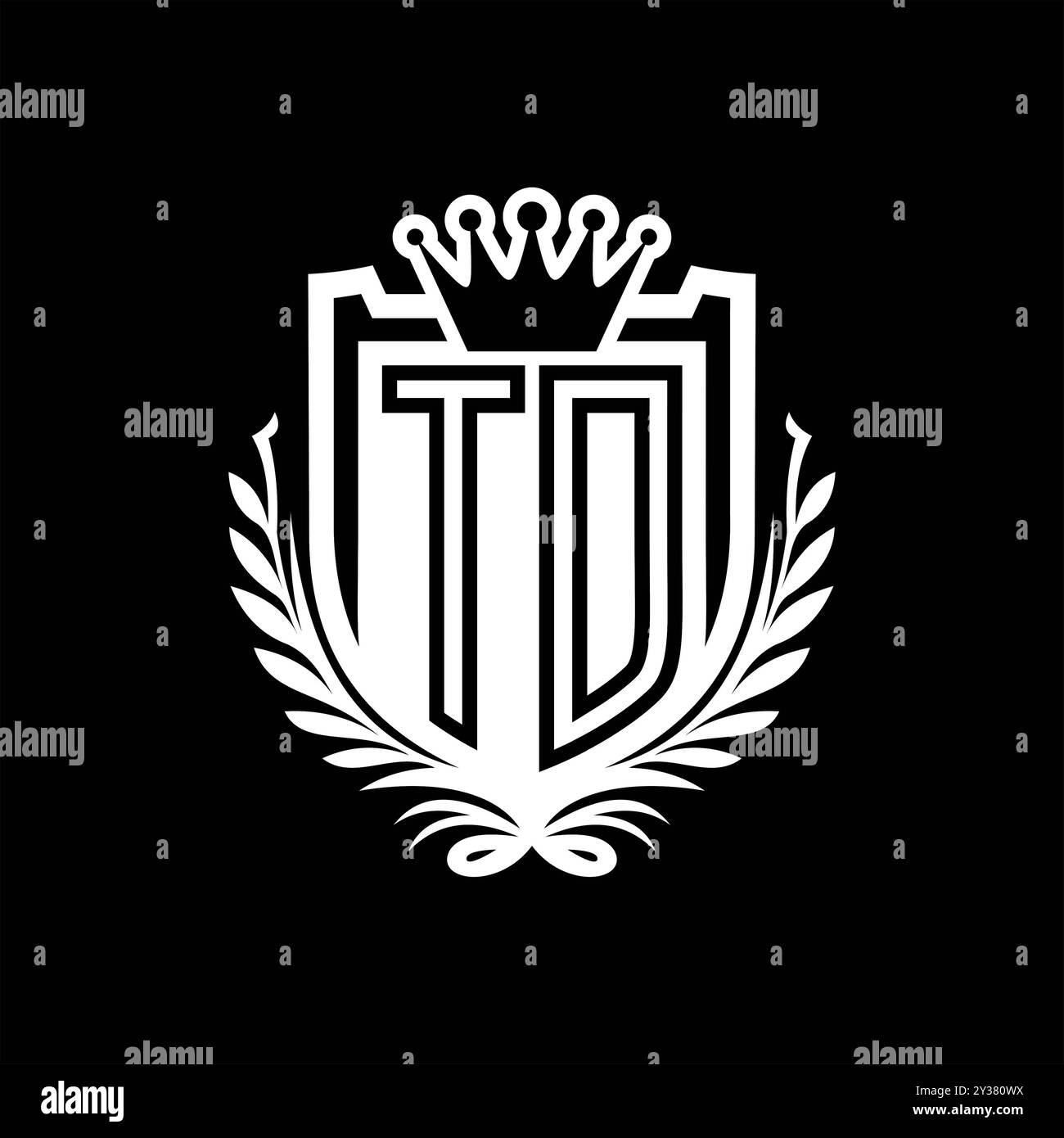 TD Letter logo heraldic shield shape with crown, vintage shield on ...