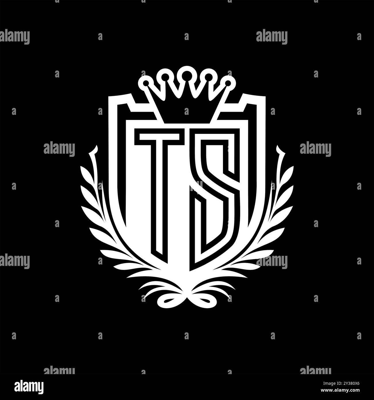 TS Letter logo heraldic shield shape with crown, vintage shield on black background template ...