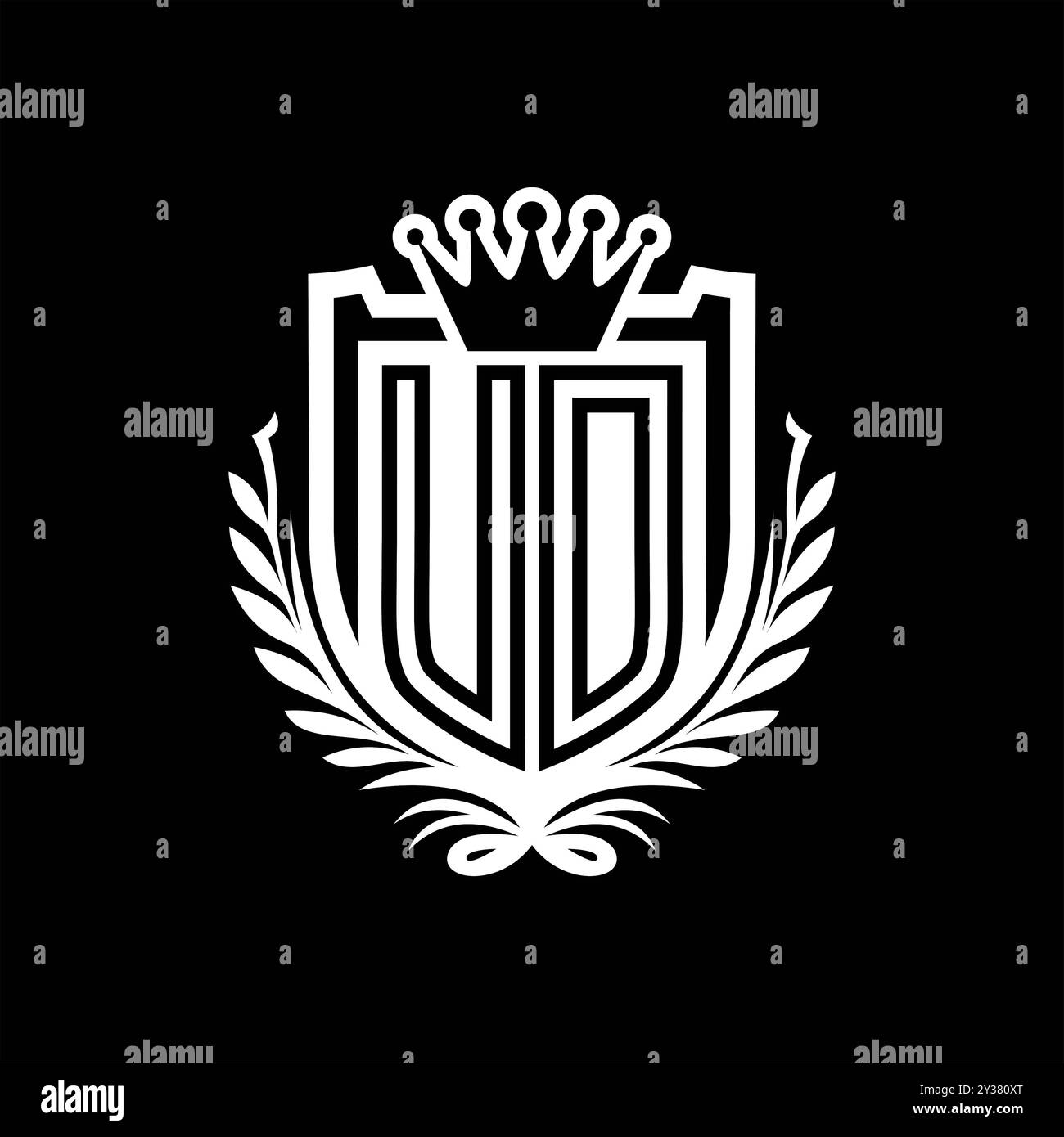 UD Letter logo heraldic shield shape with crown, vintage shield on ...