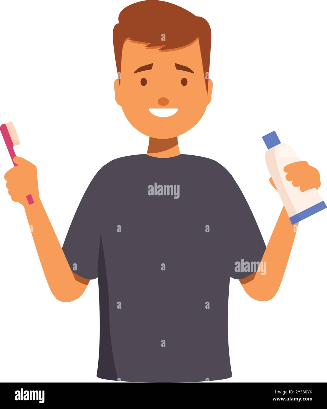 Cartoon man is smiling while holding a toothbrush and toothpaste ...