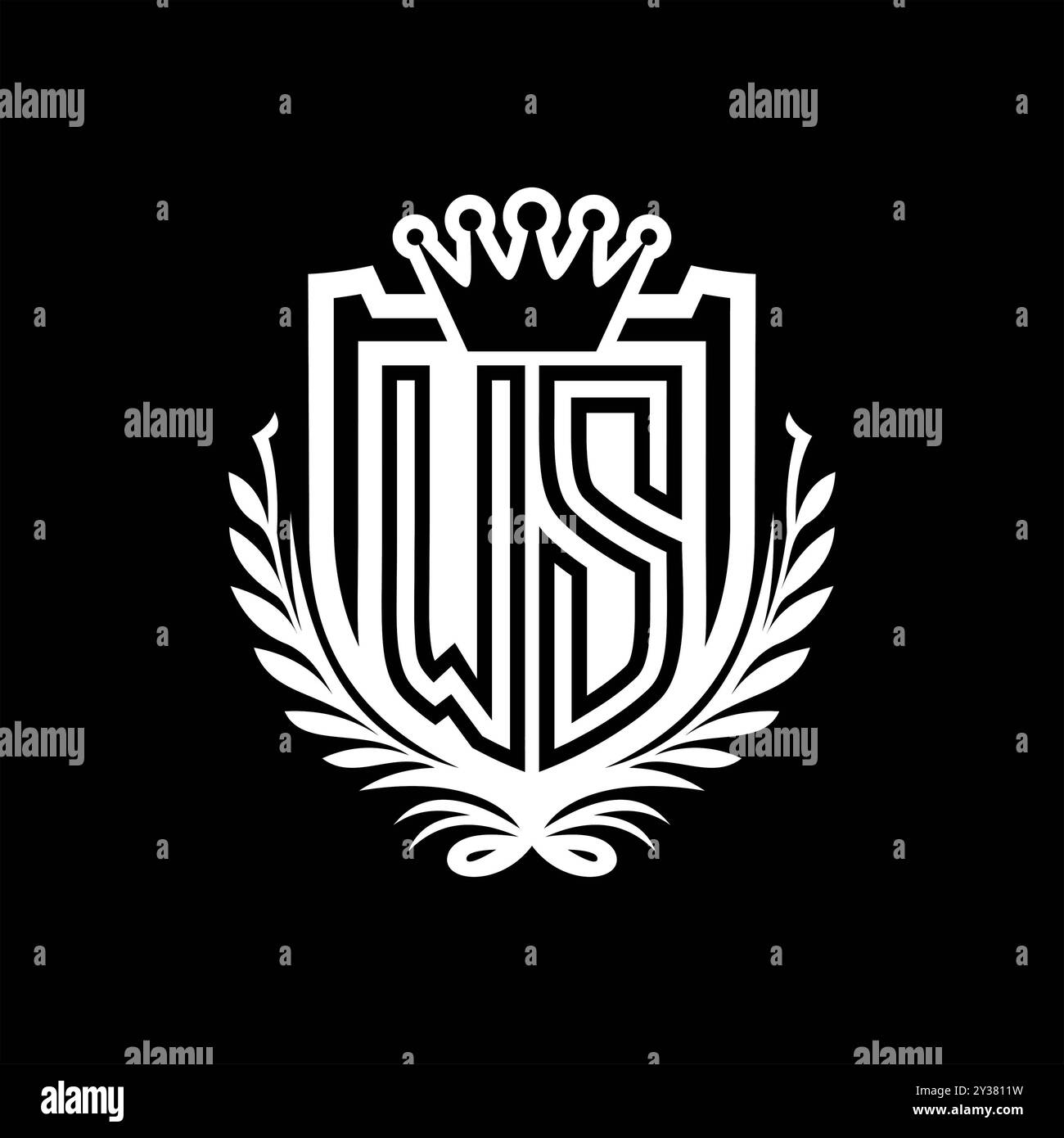 WS Letter logo heraldic shield shape with crown, vintage shield on ...