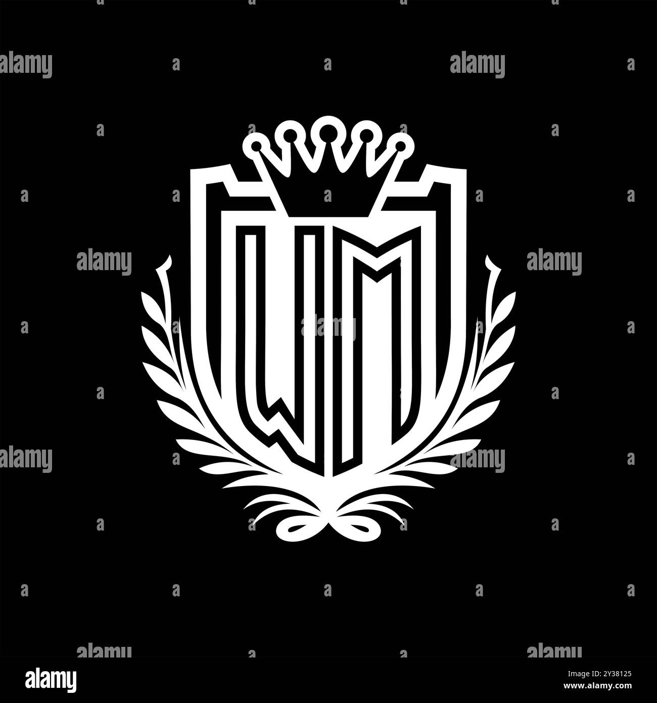 WM Letter logo heraldic shield shape with crown, vintage shield on ...