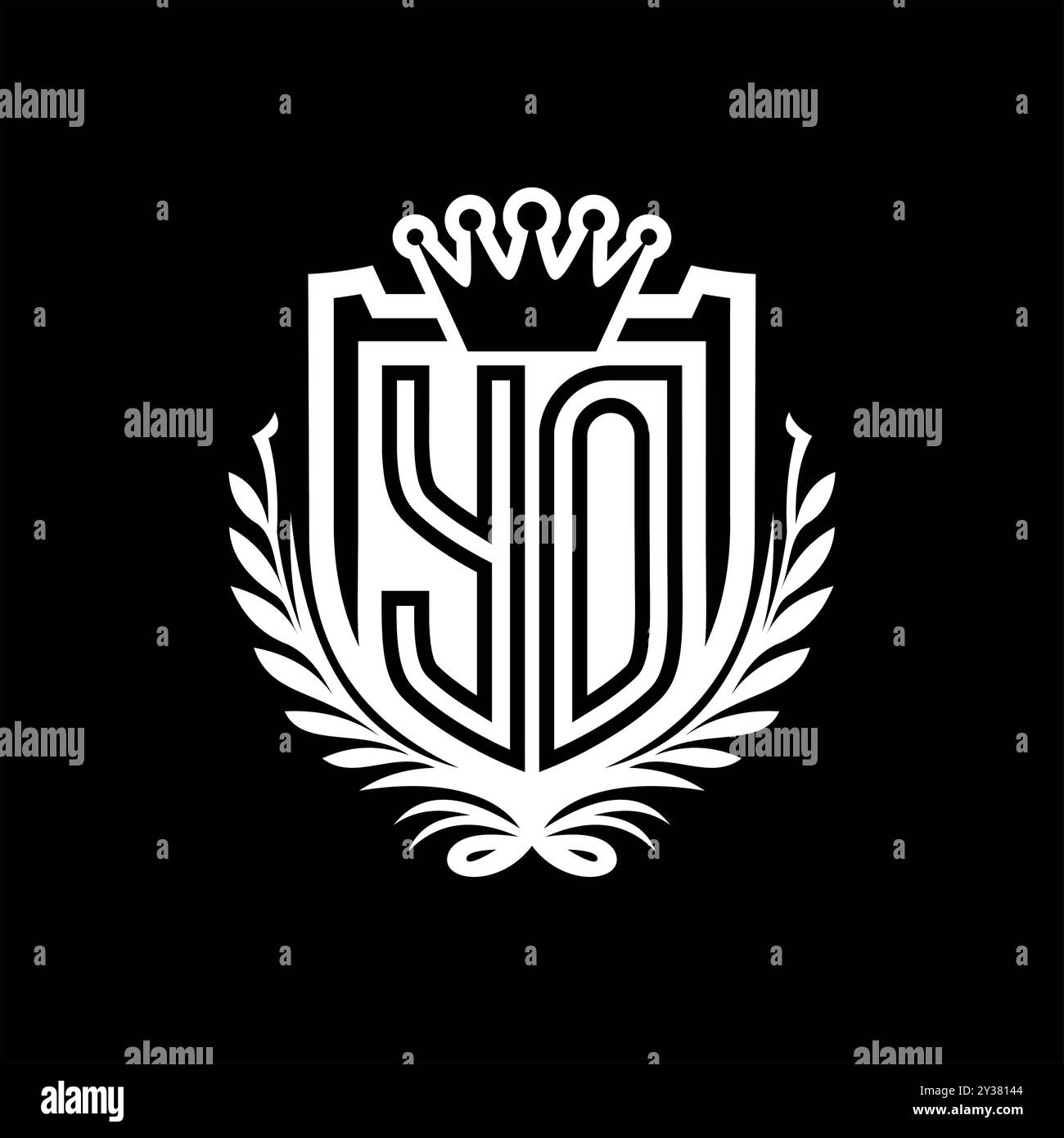 YO Letter logo heraldic shield shape with crown, vintage shield on ...