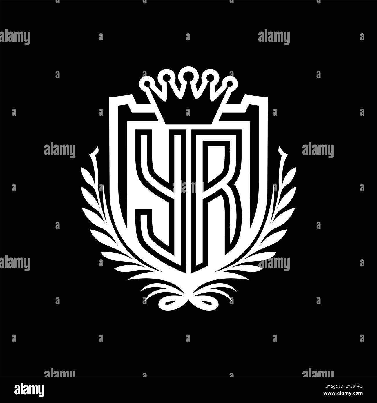 YR Letter logo heraldic shield shape with crown, vintage shield on ...