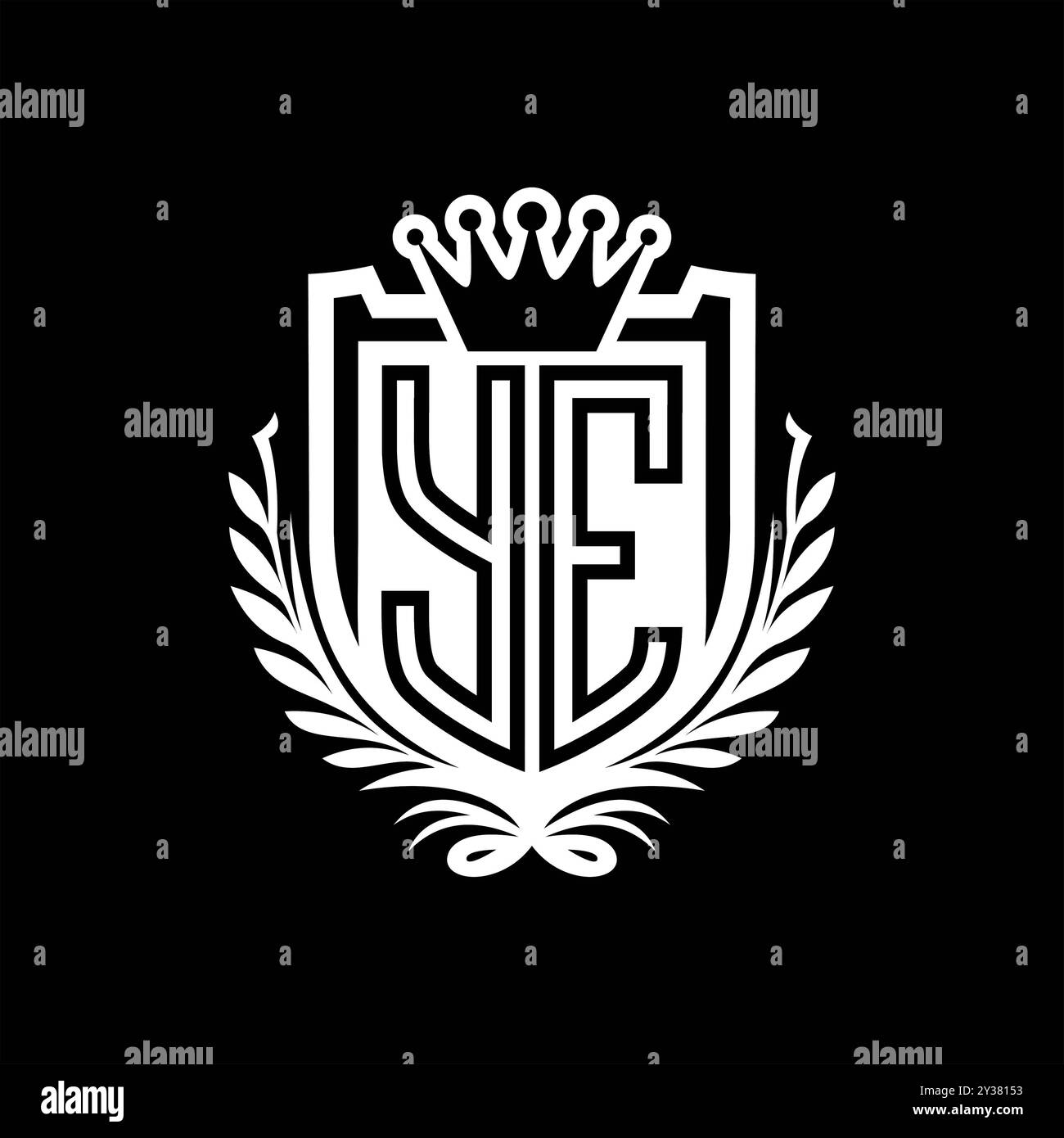 YE Letter logo heraldic shield shape with crown, vintage shield on ...