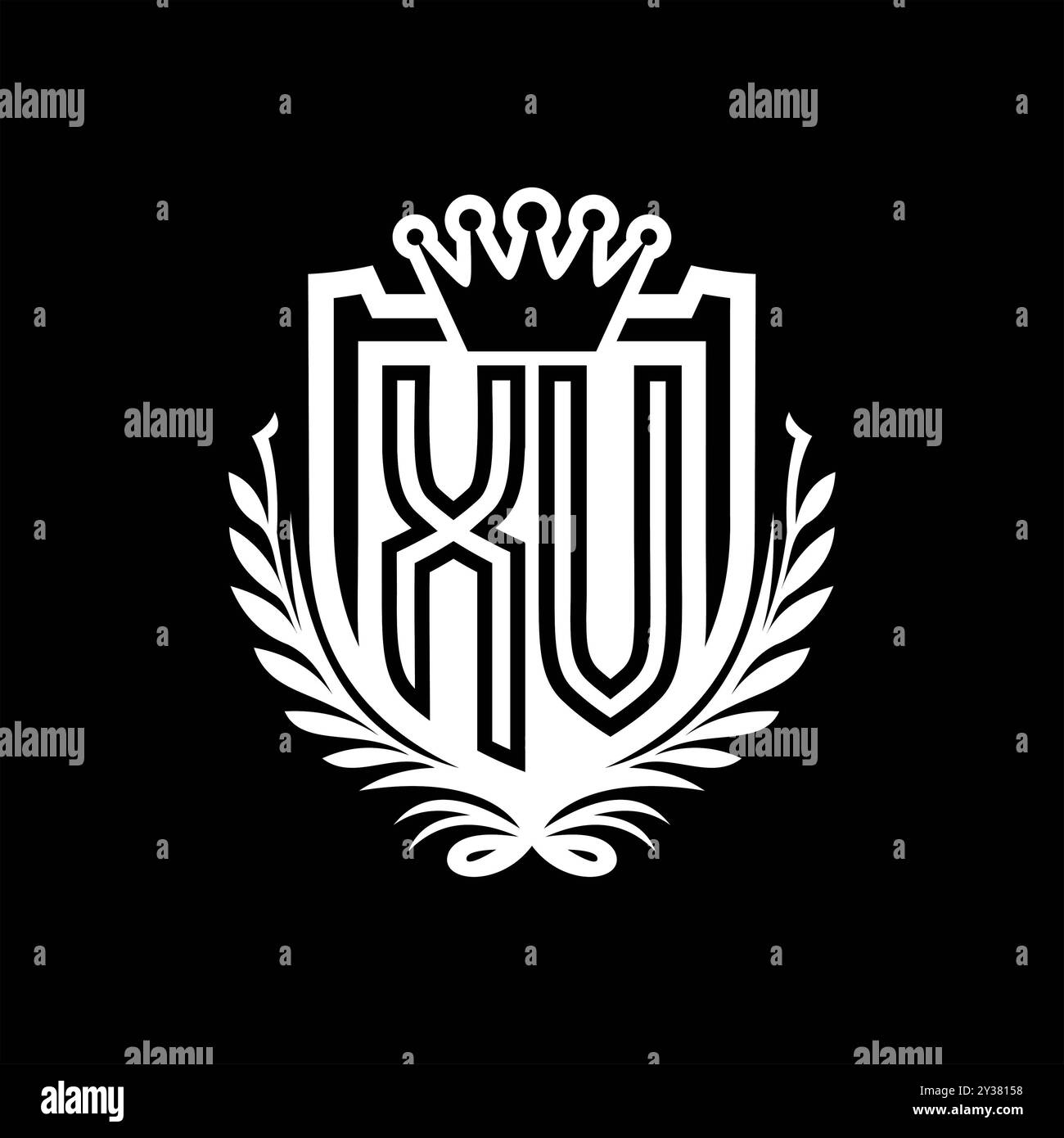 XV Letter logo heraldic shield shape with crown, vintage shield on ...