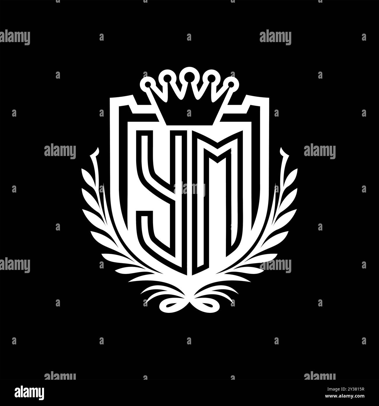 YM Letter logo heraldic shield shape with crown, vintage shield on ...