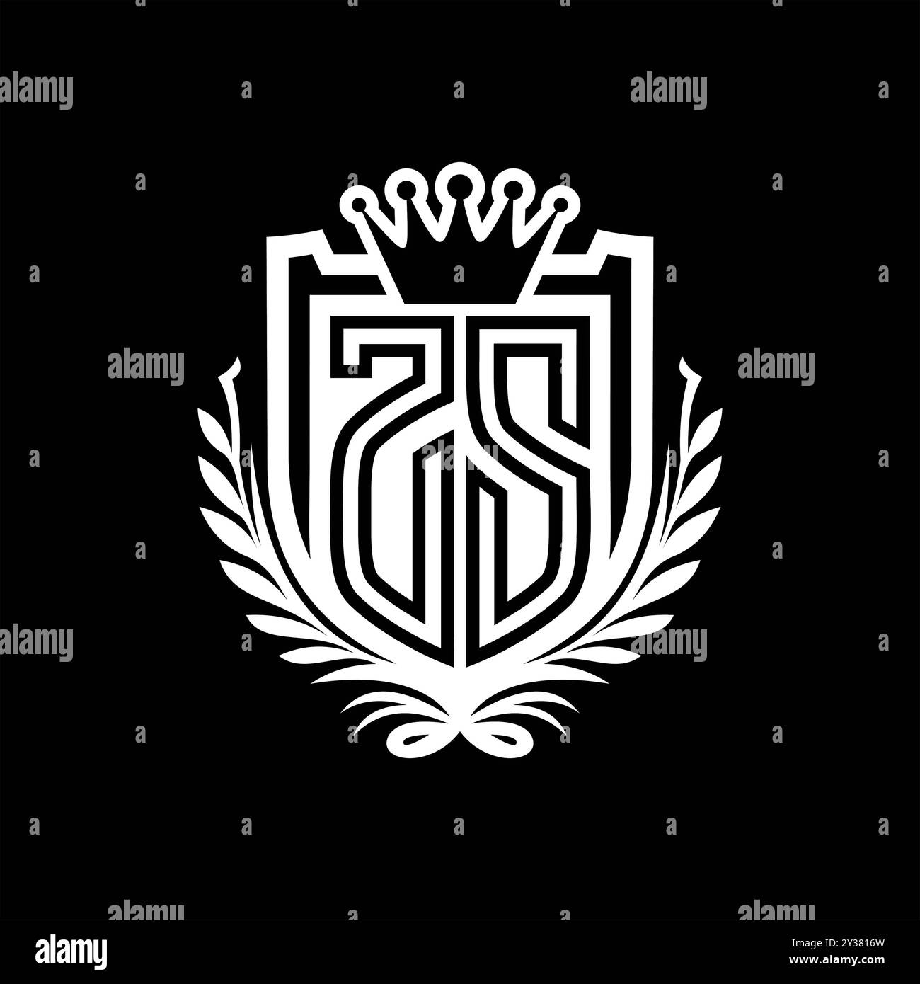 ZS Letter logo heraldic shield shape with crown, vintage shield on ...
