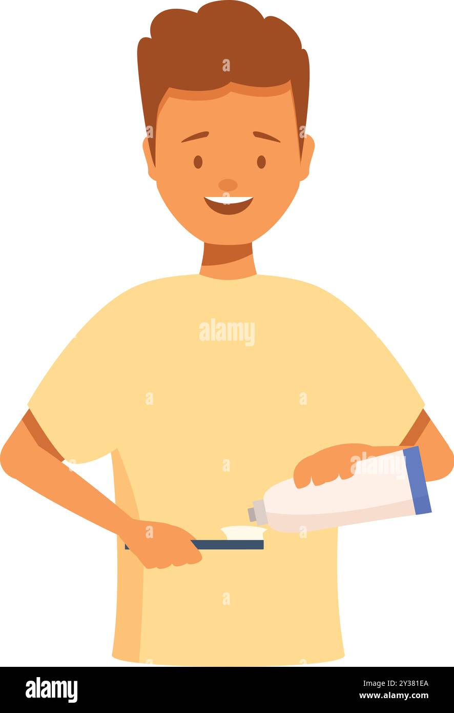 Smiling man putting toothpaste on his toothbrush Stock Vector Image ...