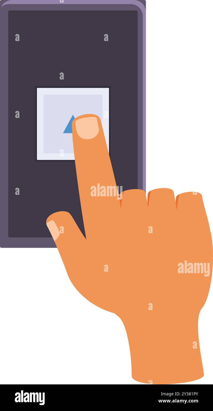 Hand is interacting with a device by pressing a button on a control ...