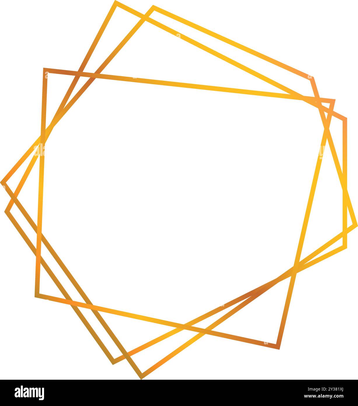 Golden gradient geometric frame forming hexagon shape with sharp corners and empty space inside ...