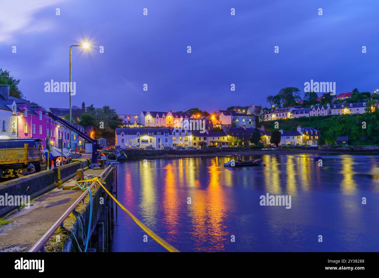 Portree, UK - September 30, 2022: Evening view of the port of Portree ...