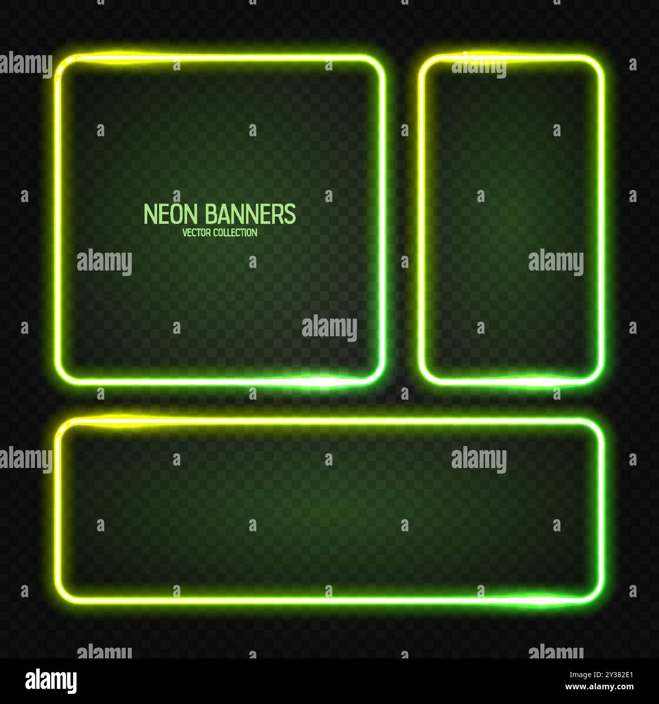 Glowing neon banners, illuminated colorful square frames. Shiny vibrant ...