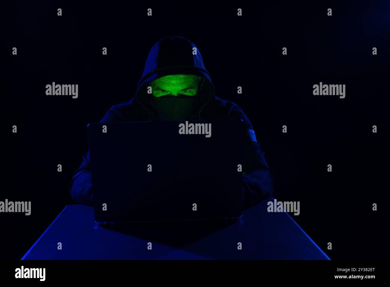 Cyber hacker, Digital Cybersecurity Concept with Hooded Hacker and Computer Interface on Dark ...