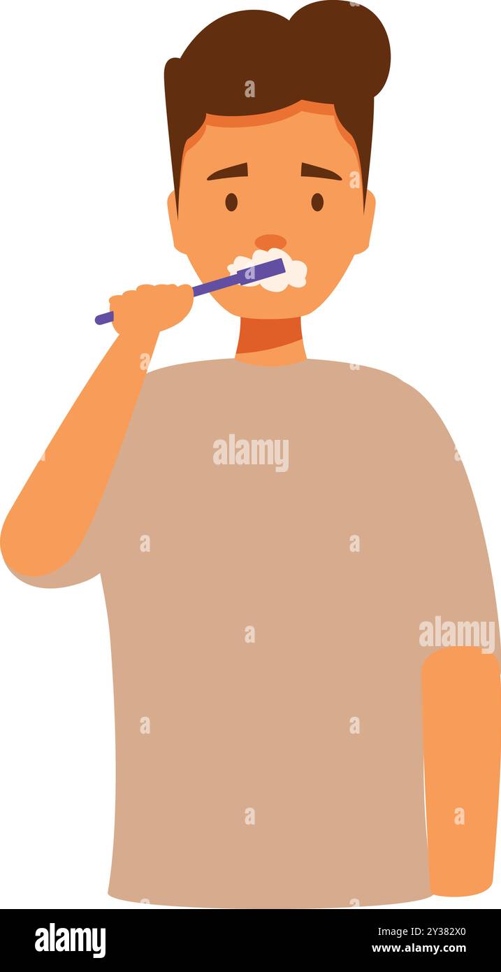 Cartoon illustration of a young man taking care of his oral hygiene ...