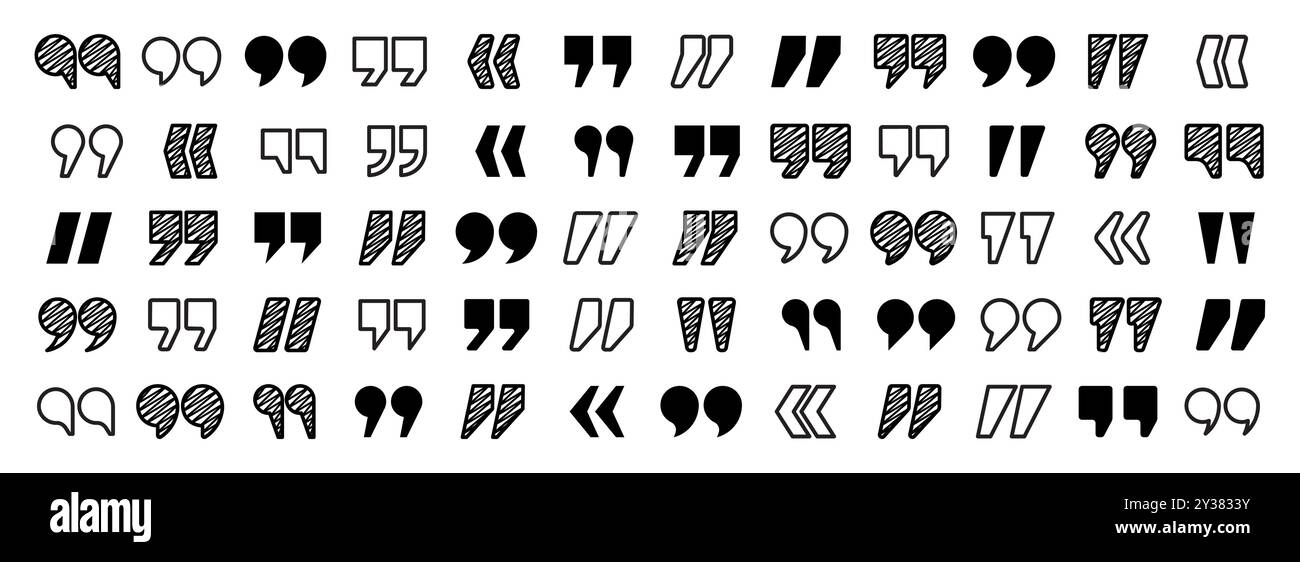 Hatched text quotation marks. Hand drawn quotes icon. Typographic ...