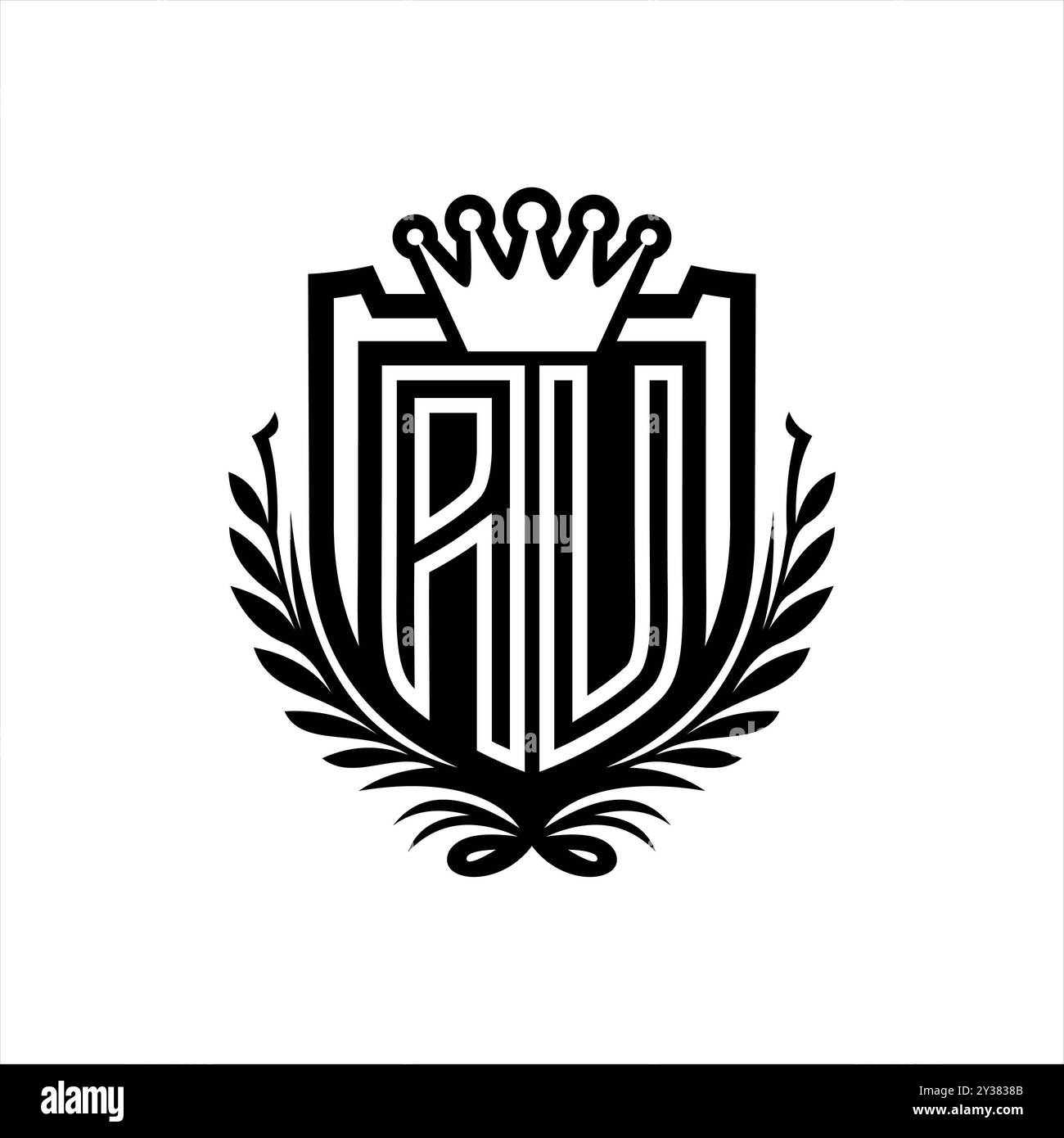 AU Letter logo heraldic shield shape with crown, vintage shield on ...