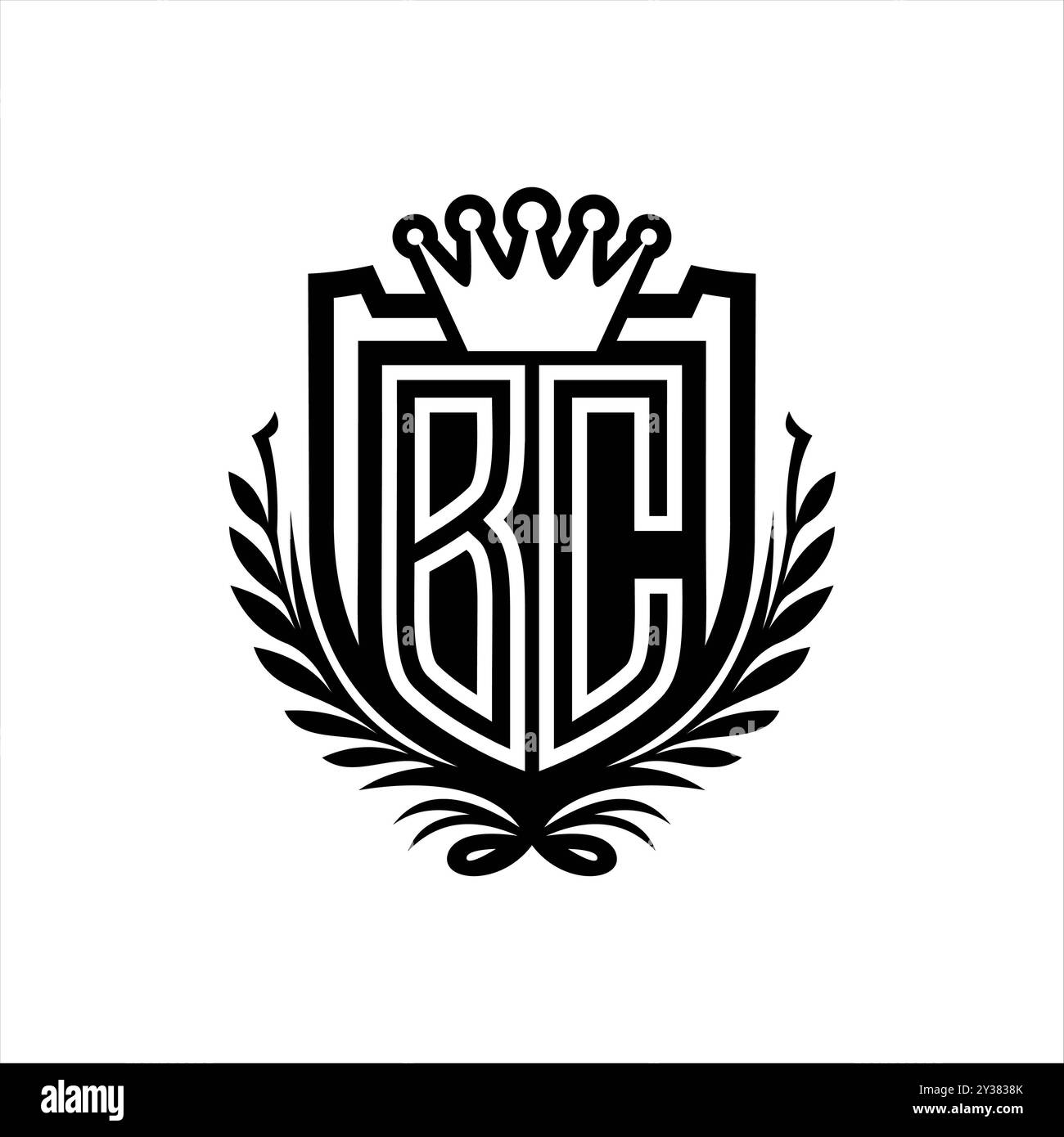 BC Letter logo heraldic shield shape with crown, vintage shield on ...