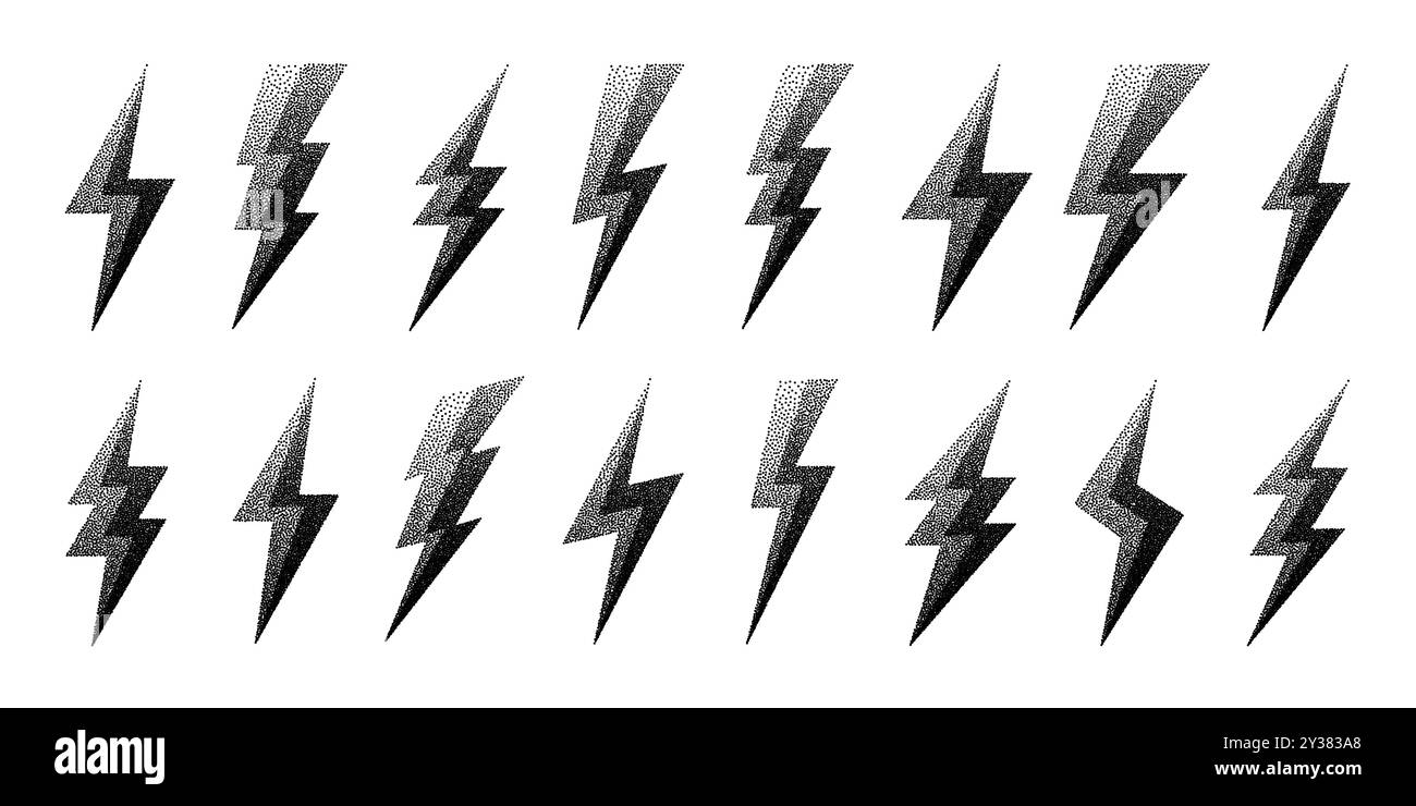 Lightning bolt icons collection. Dotted flash symbol, thunderbolt ...