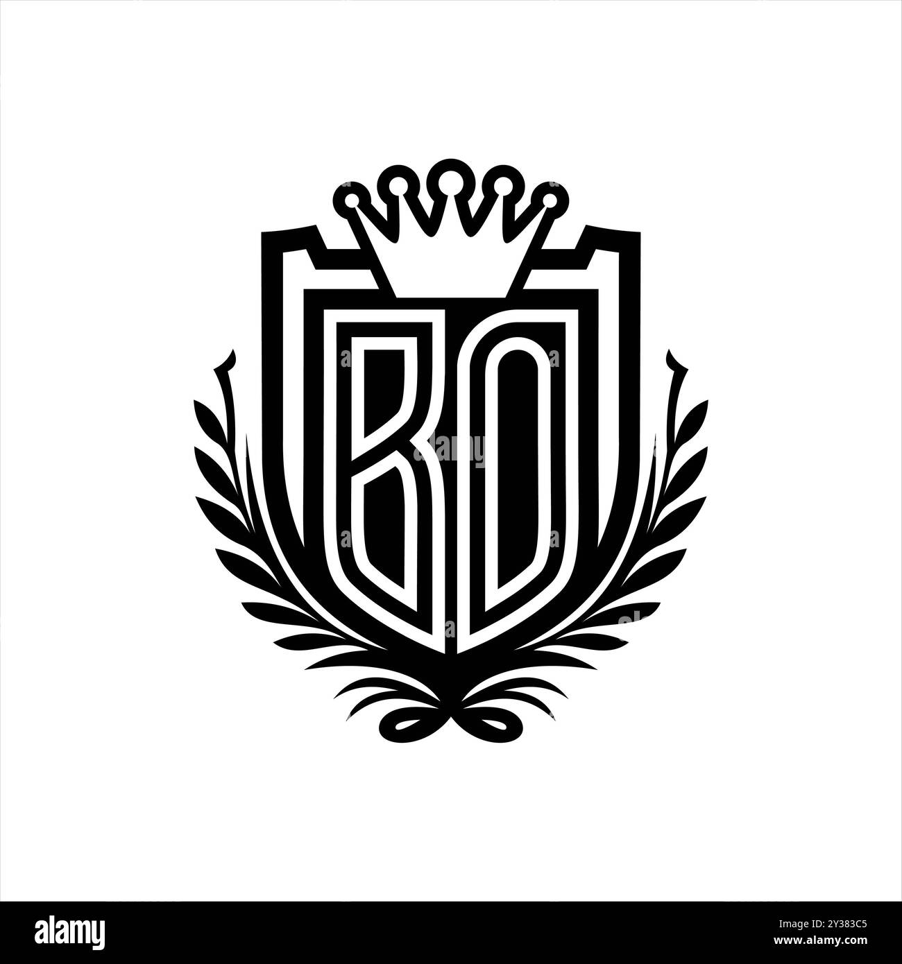 BO Letter logo heraldic shield shape with crown, vintage shield on ...