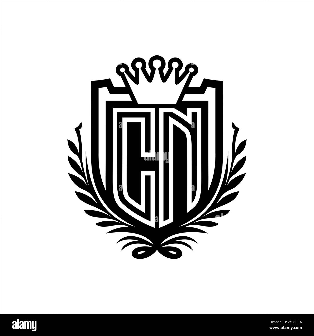 CN Letter logo heraldic shield shape with crown, vintage shield on ...