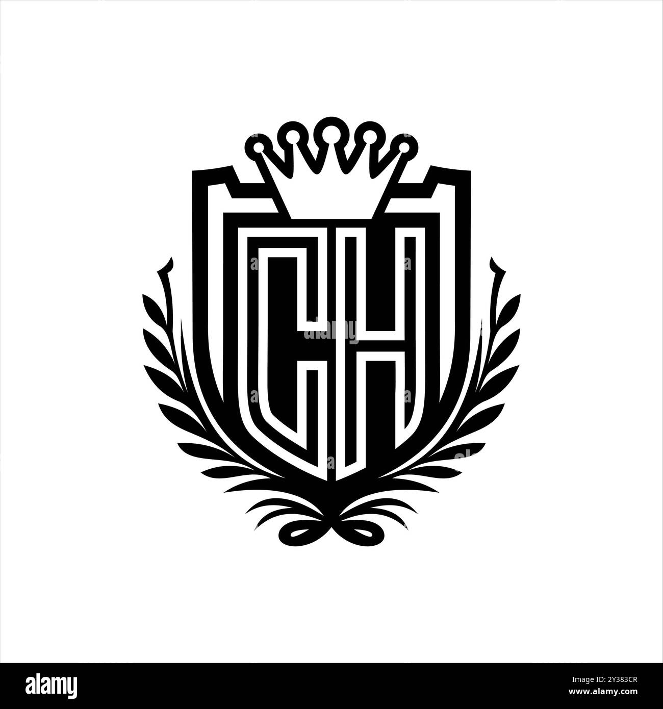 CH Letter logo heraldic shield shape with crown, vintage shield on ...