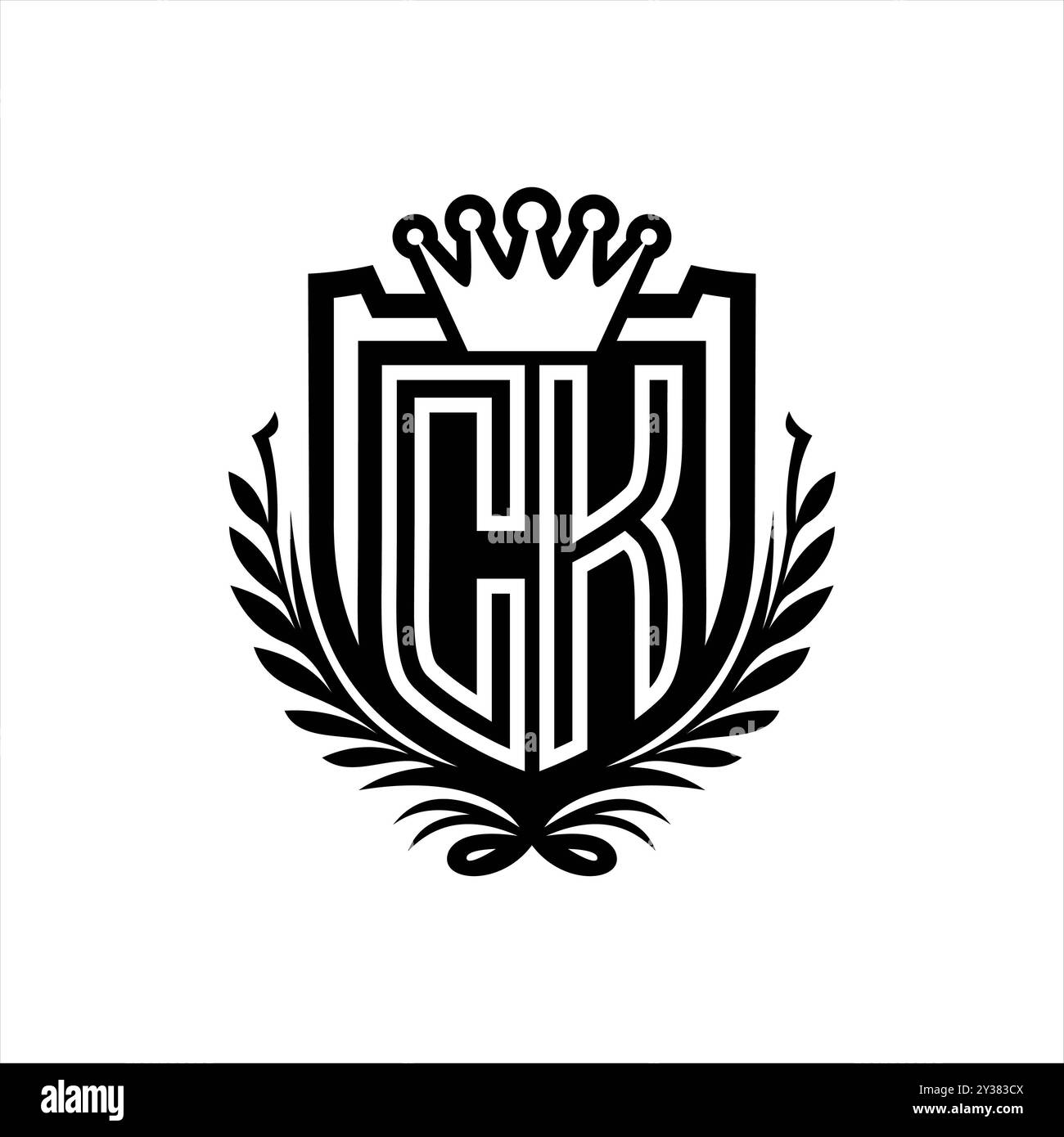 CK Letter logo heraldic shield shape with crown, vintage shield on ...