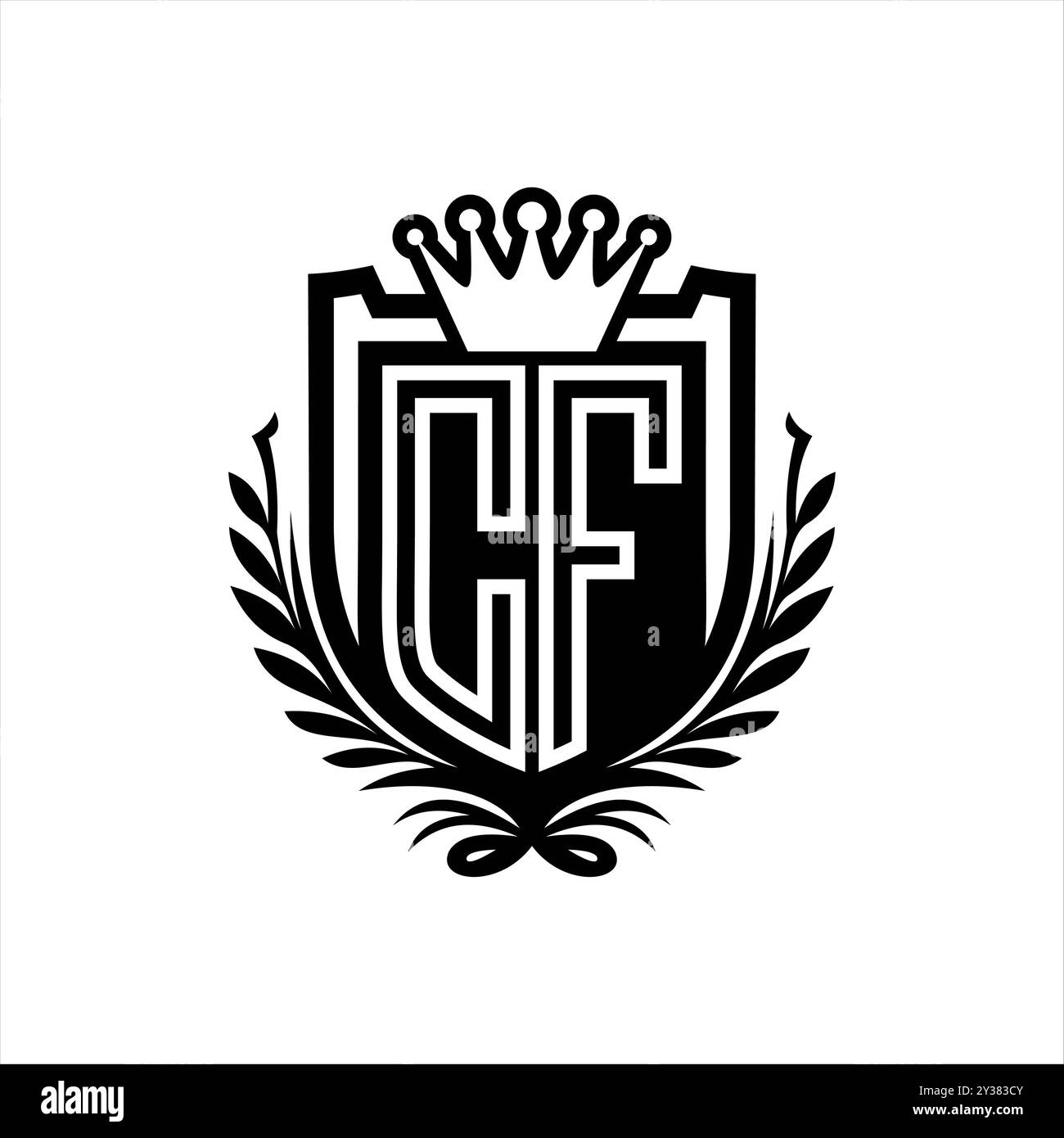 CF Letter logo heraldic shield shape with crown, vintage shield on ...