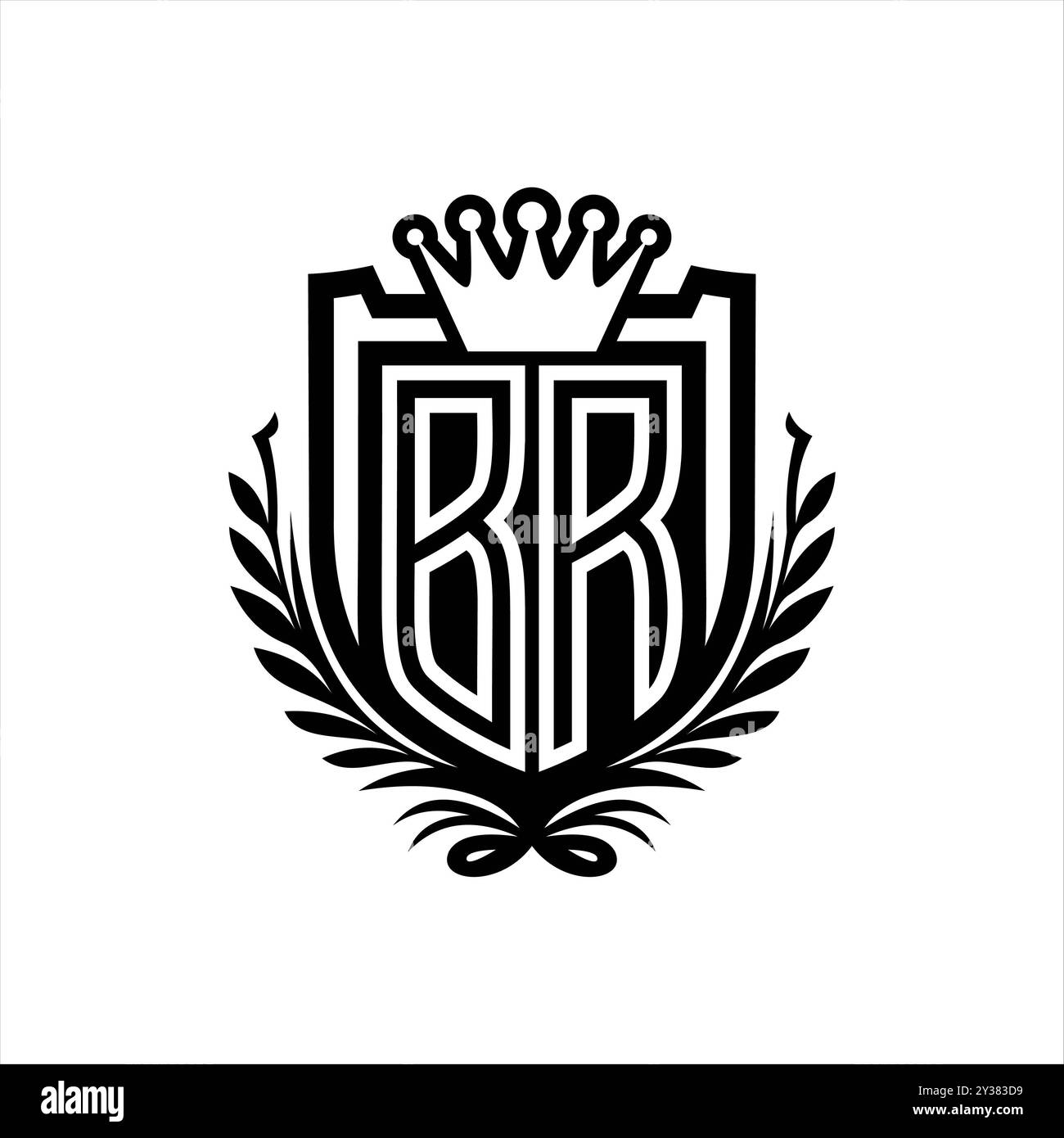 BR Letter logo heraldic shield shape with crown, vintage shield on ...