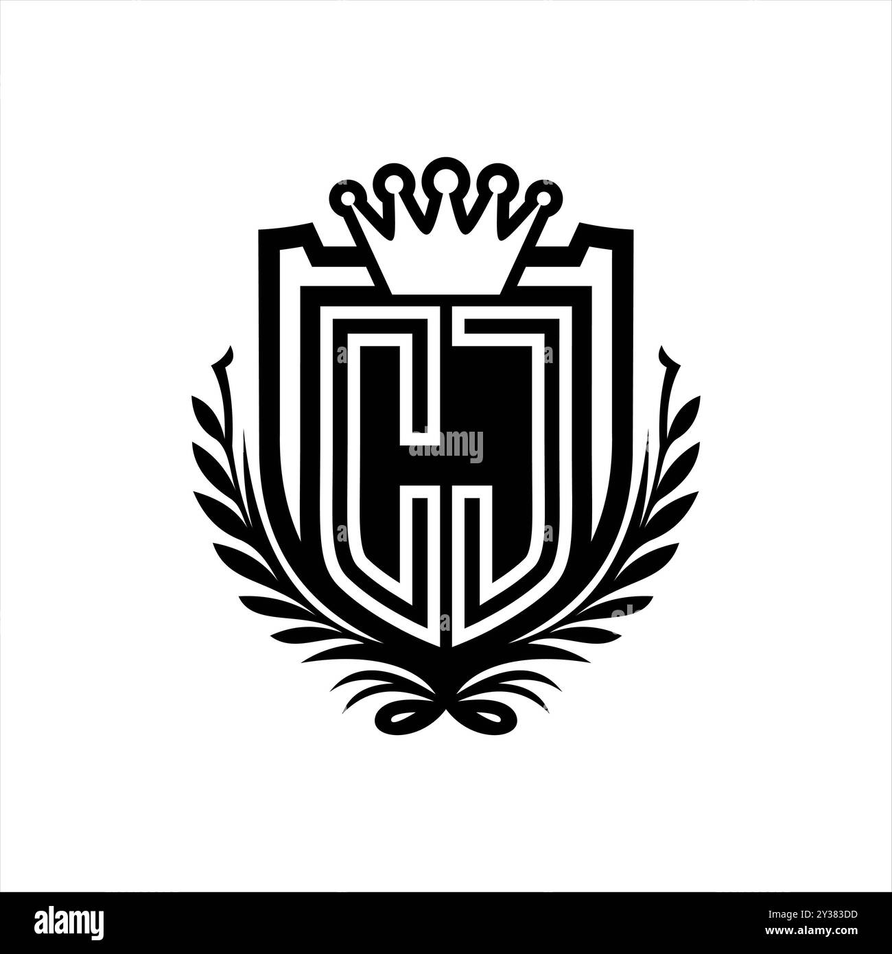 CJ Letter logo heraldic shield shape with crown, vintage shield on ...
