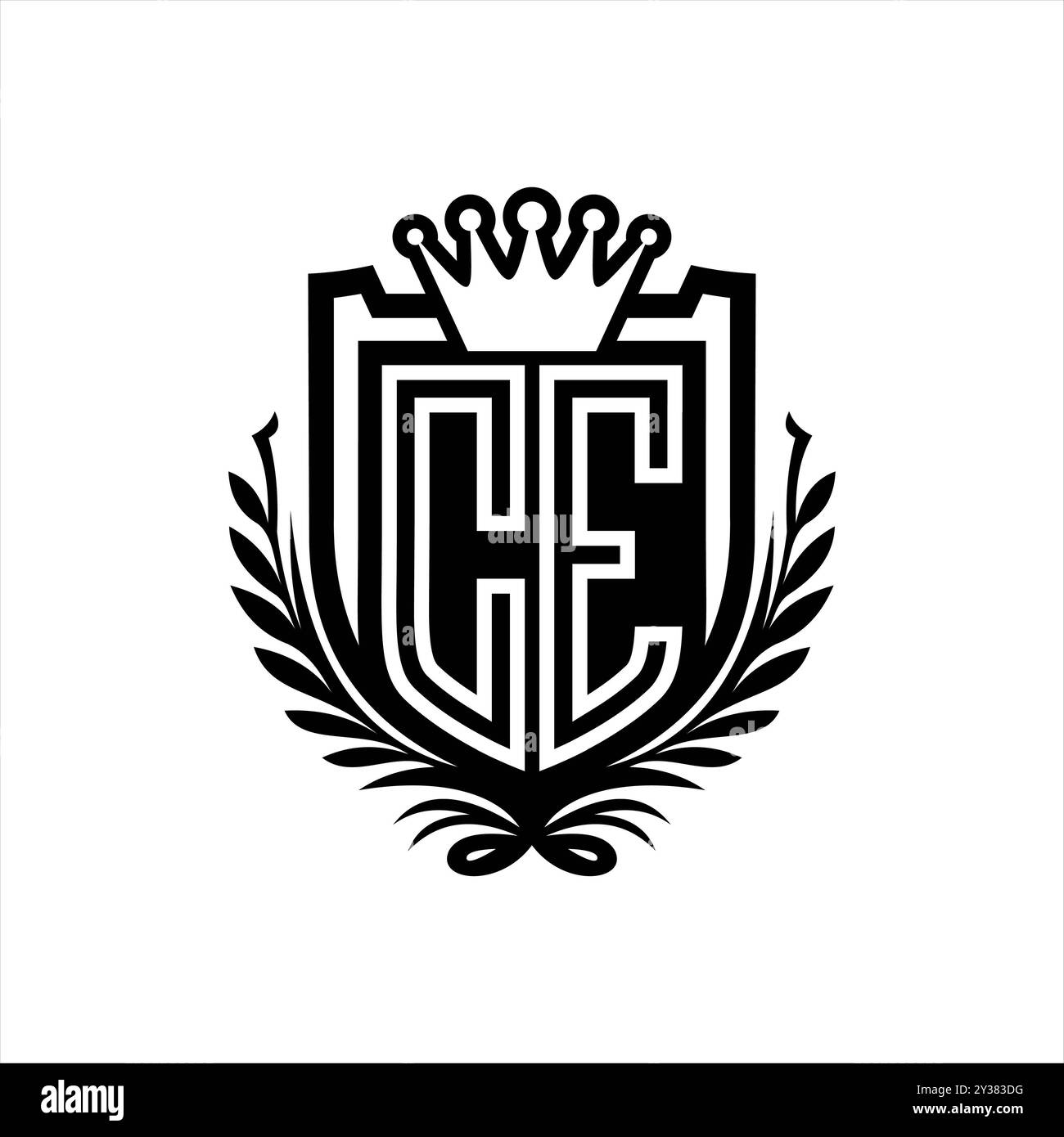 CE Letter logo heraldic shield shape with crown, vintage shield on ...
