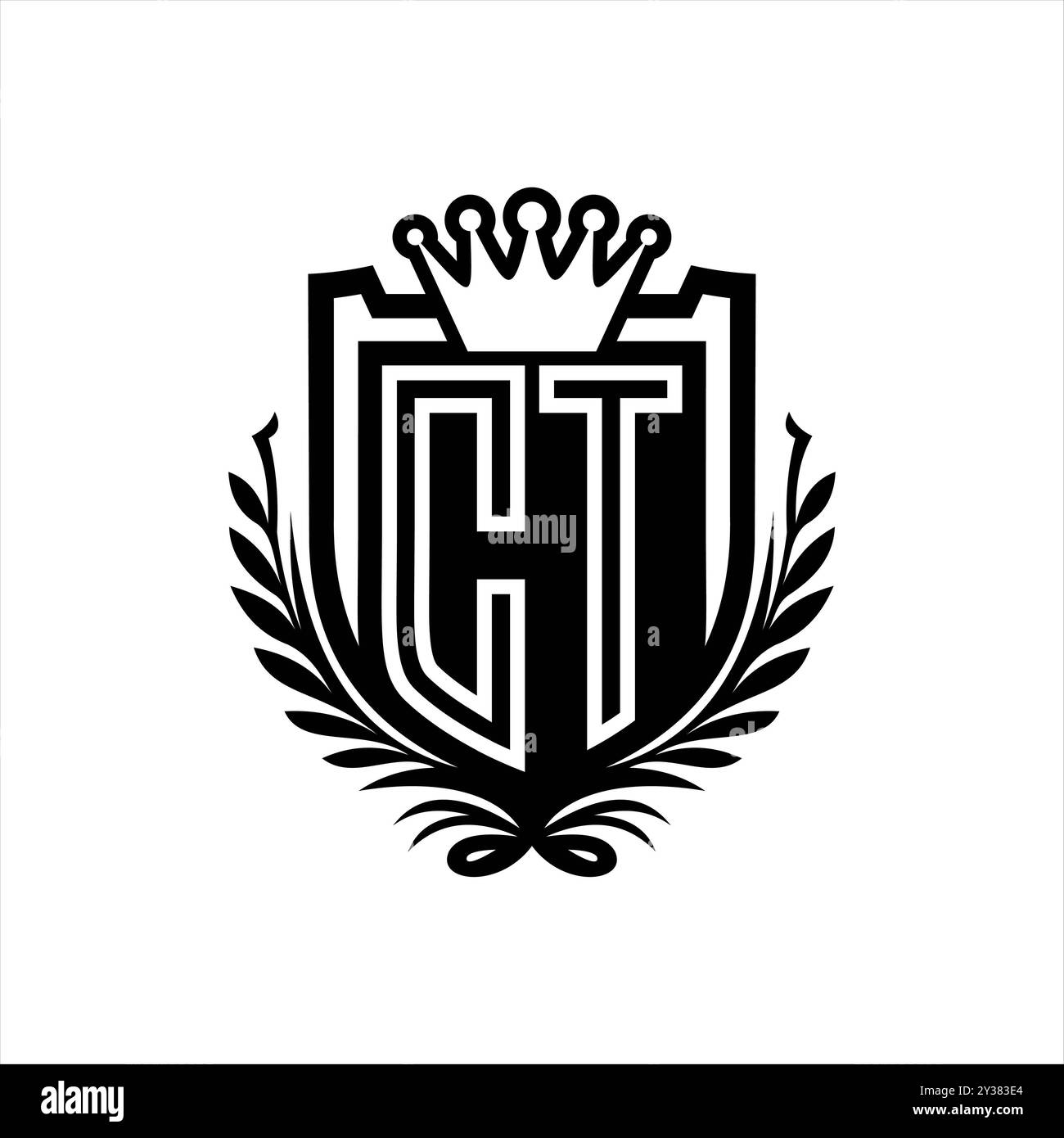 CT Letter logo heraldic shield shape with crown, vintage shield on ...