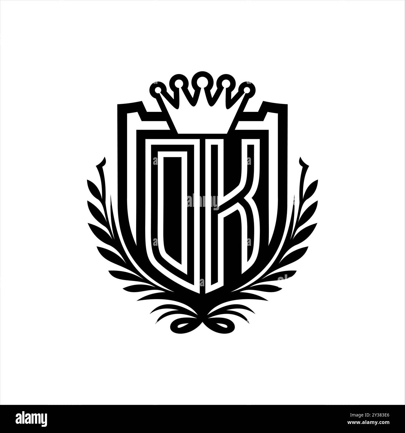 DK Letter logo heraldic shield shape with crown, vintage shield on ...