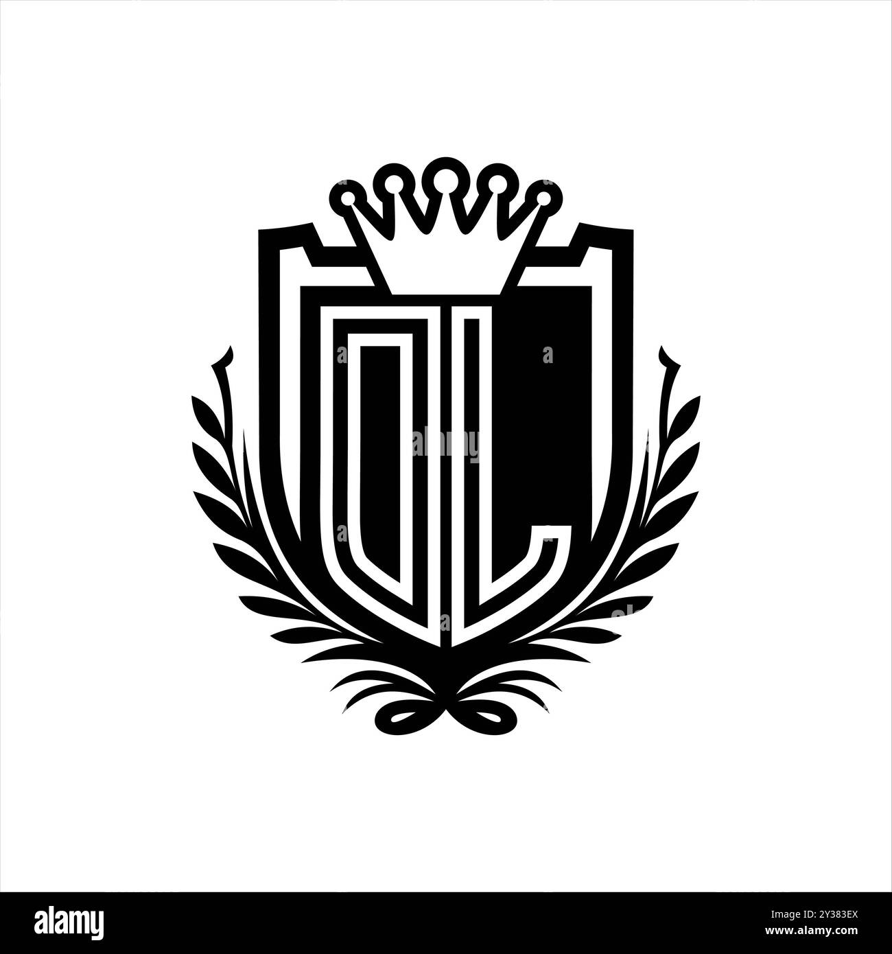 DL Letter logo heraldic shield shape with crown, vintage shield on ...